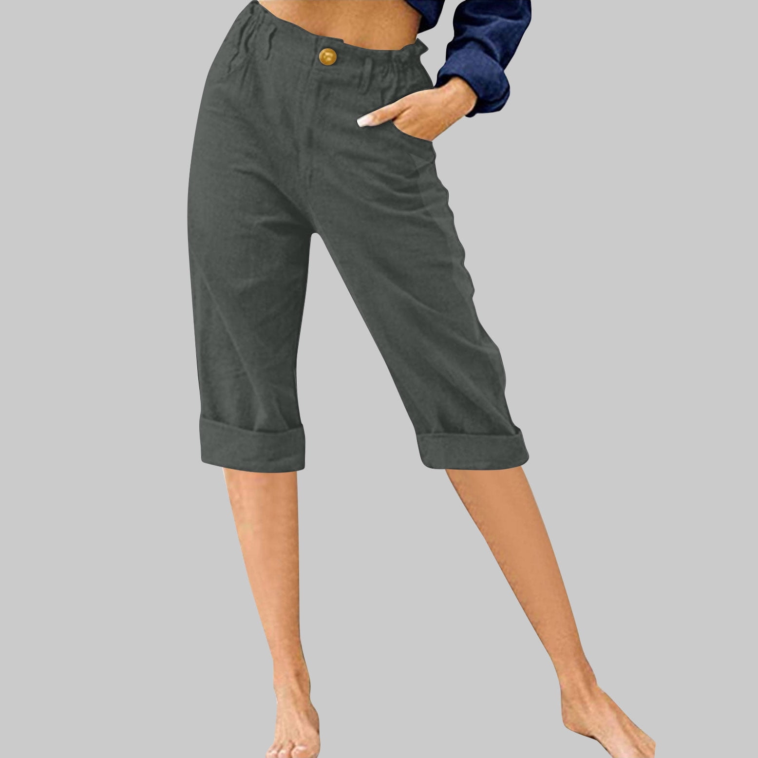 Summer Saving! Womens Cotton Capri Pants,High Waist Capri Pants for ...