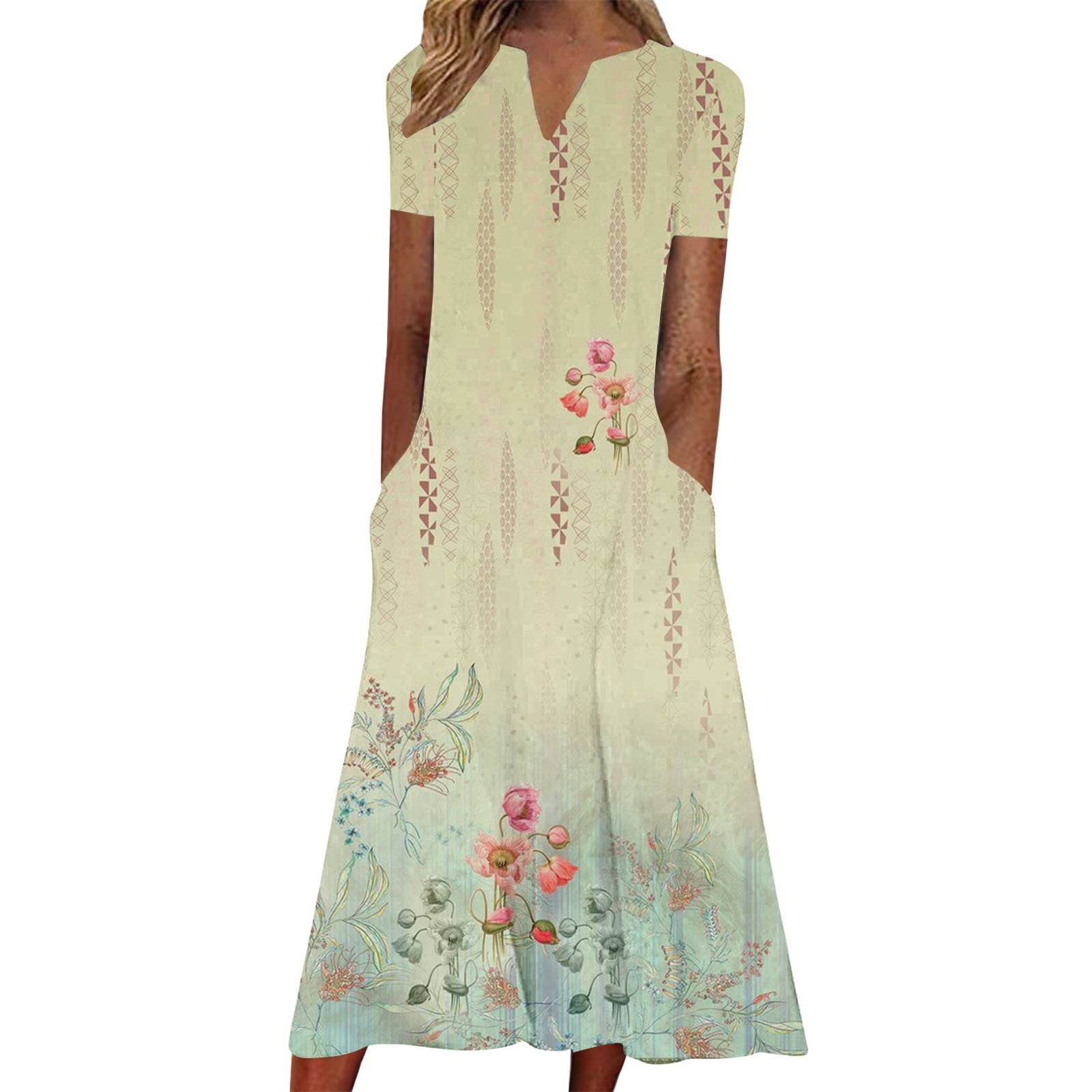 Summer Saving Wycnly Summer Dresses for Women Beach Boho Fashion Pocket ...