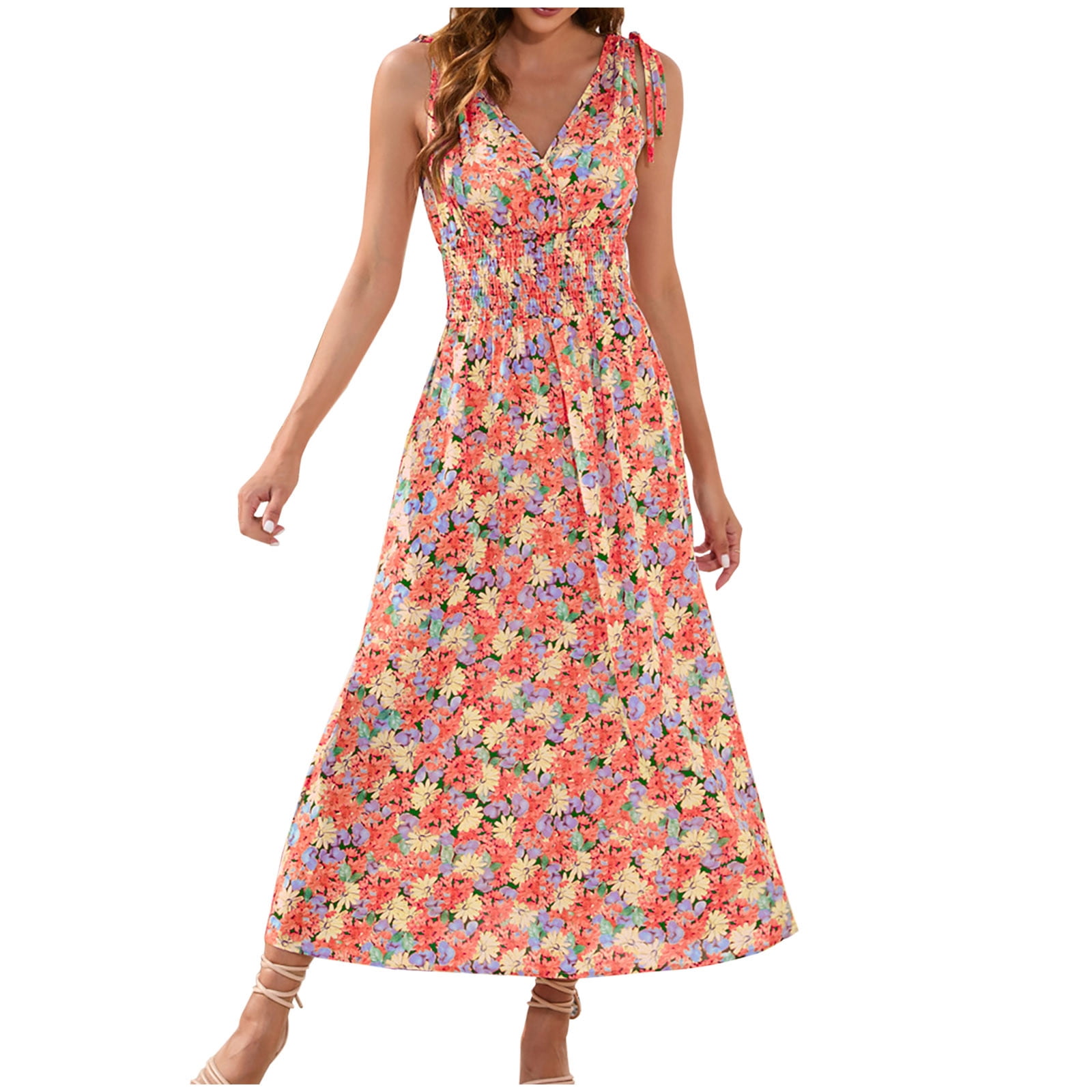 Summer Saving Wycnly Summer Dresses for Women Beach Fashion Elastic ...