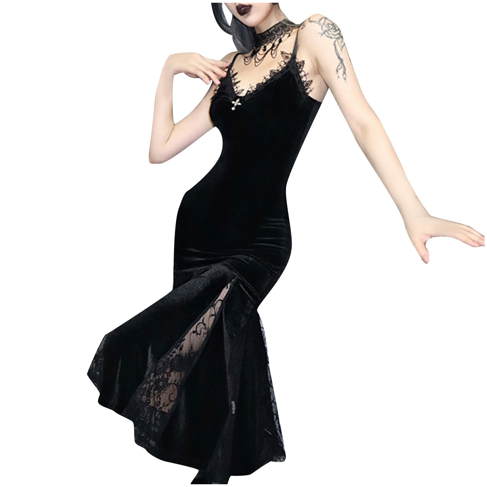 Summer Saving Wycnly Gothic Clothes for Women Womens Gothic Dresses Lace Long Sleeveless Dress ...