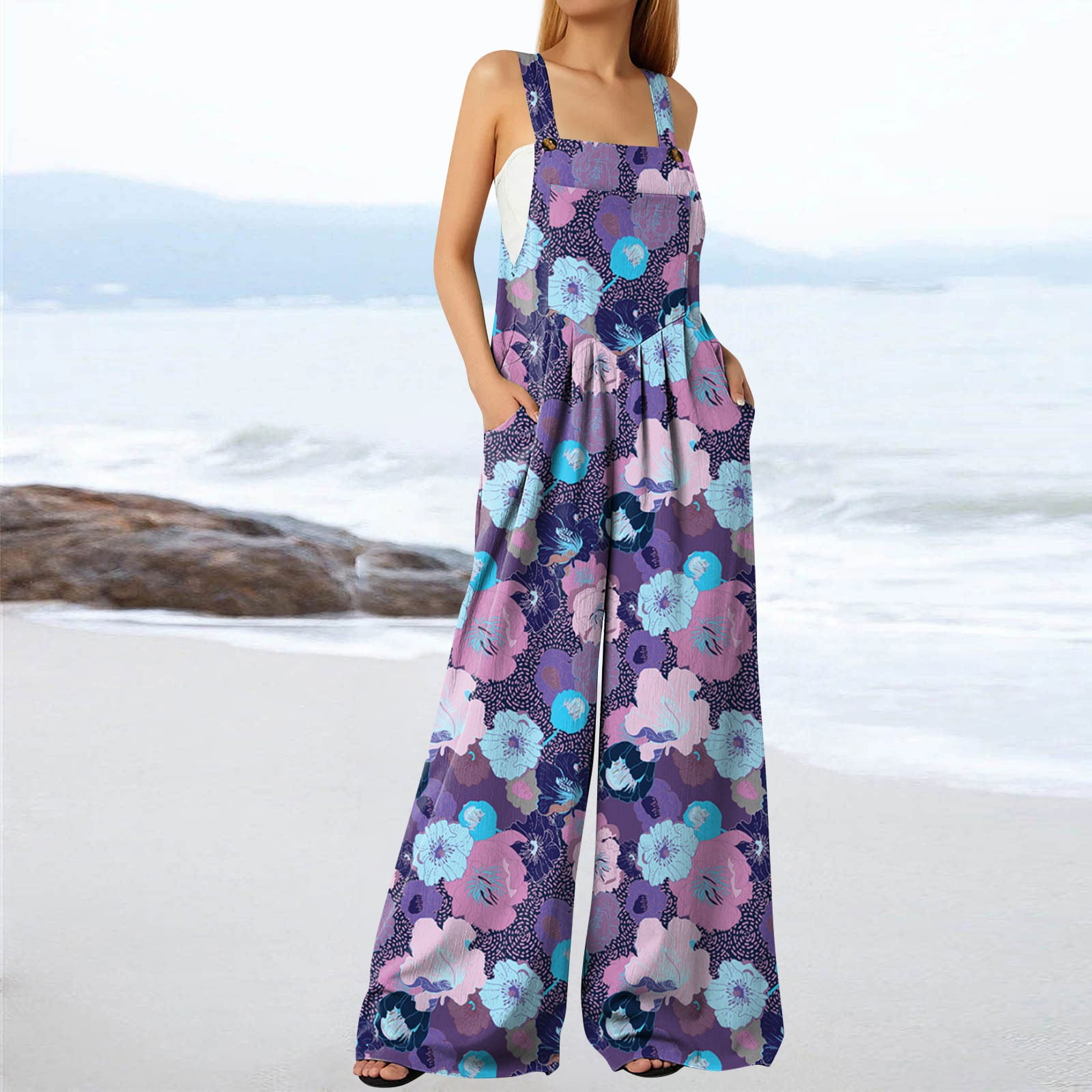 Summer Saving Wycnly Jumpsuits for Women Dressy Casual Loose Pleated ...