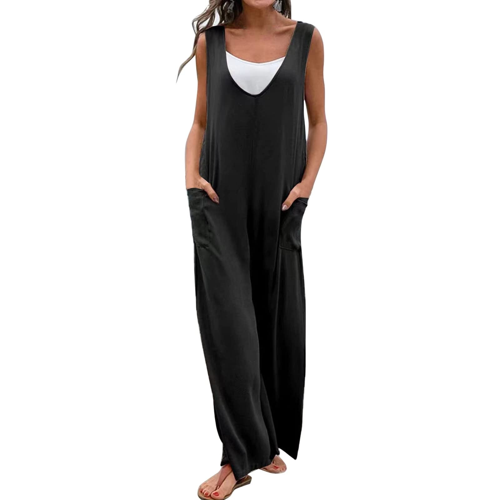 Summer Saving Wycnly Jumpsuits for Women Dressy Loose Breathable Wide ...