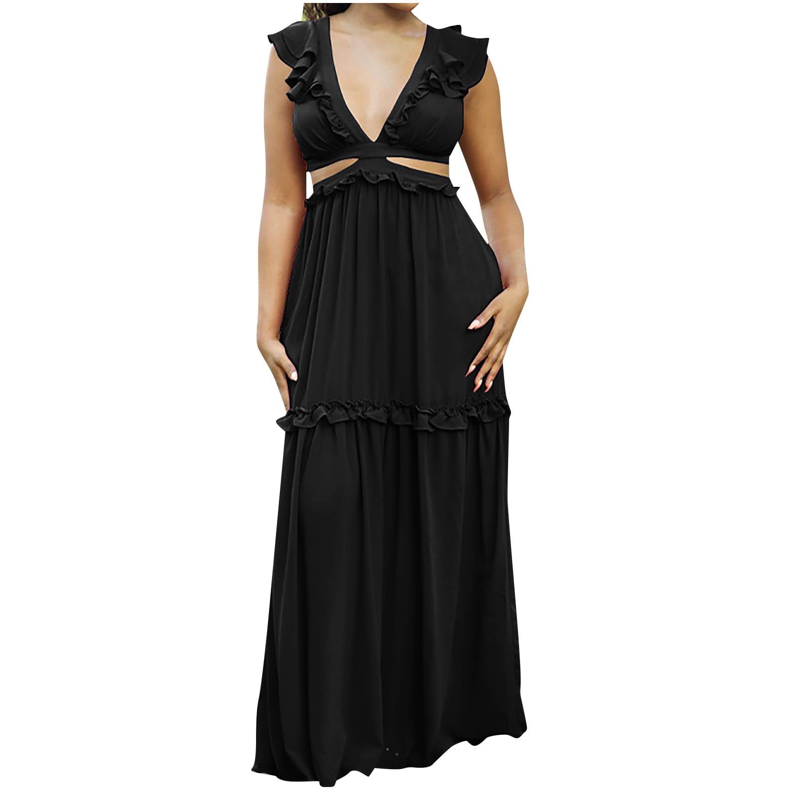Summer Saving Wycnly Summer Dresses for Women Sexy Hollow out Ruffle ...