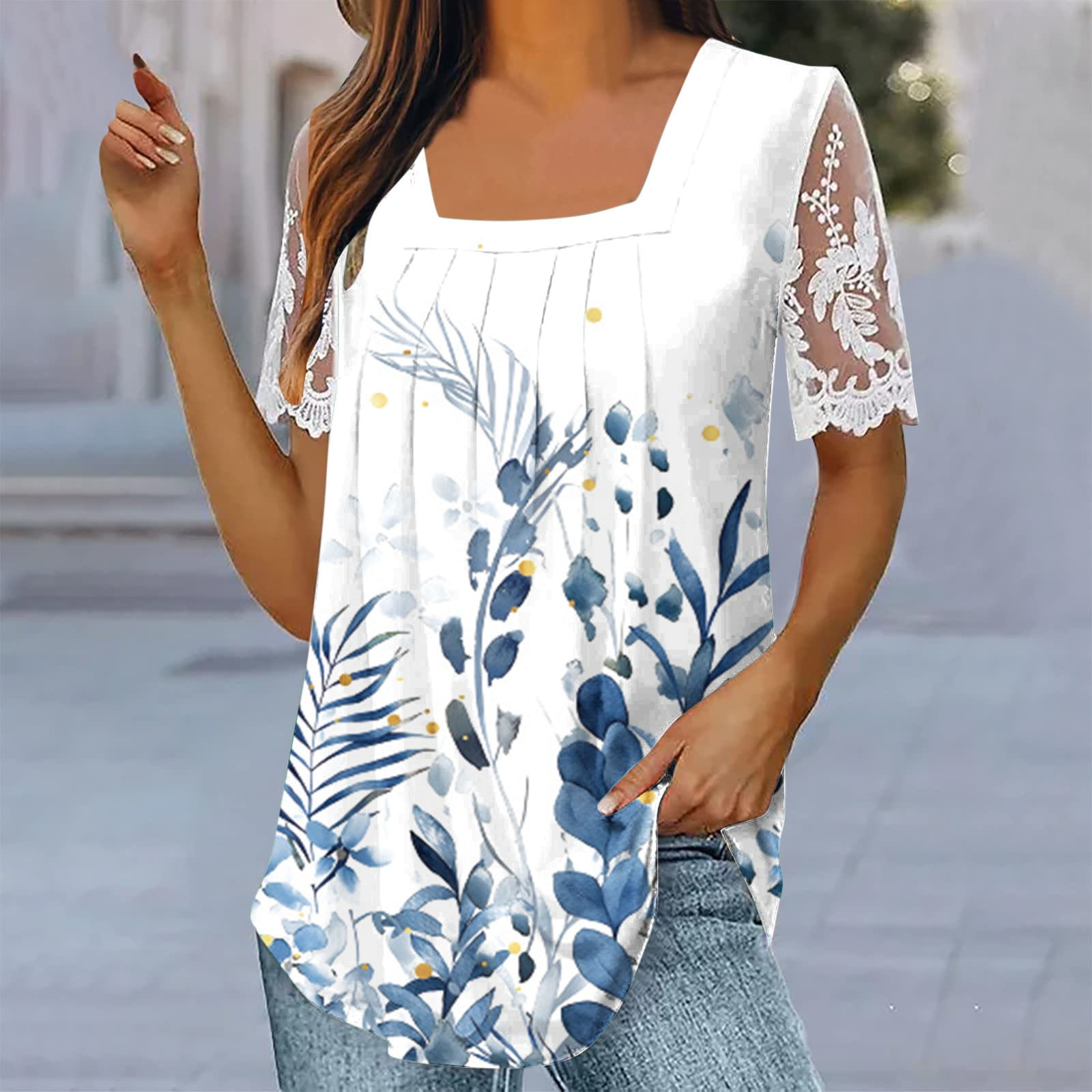 Summer Saving Wycnly Womens Blouses and Tops Dressy Sexy Lace Patchwork ...
