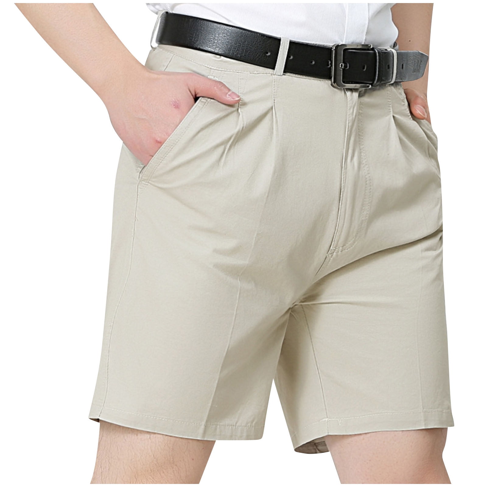 HOOMEUMY Men's Summer Shorts with Belt Straight Fit Flat Front Bermuda ...