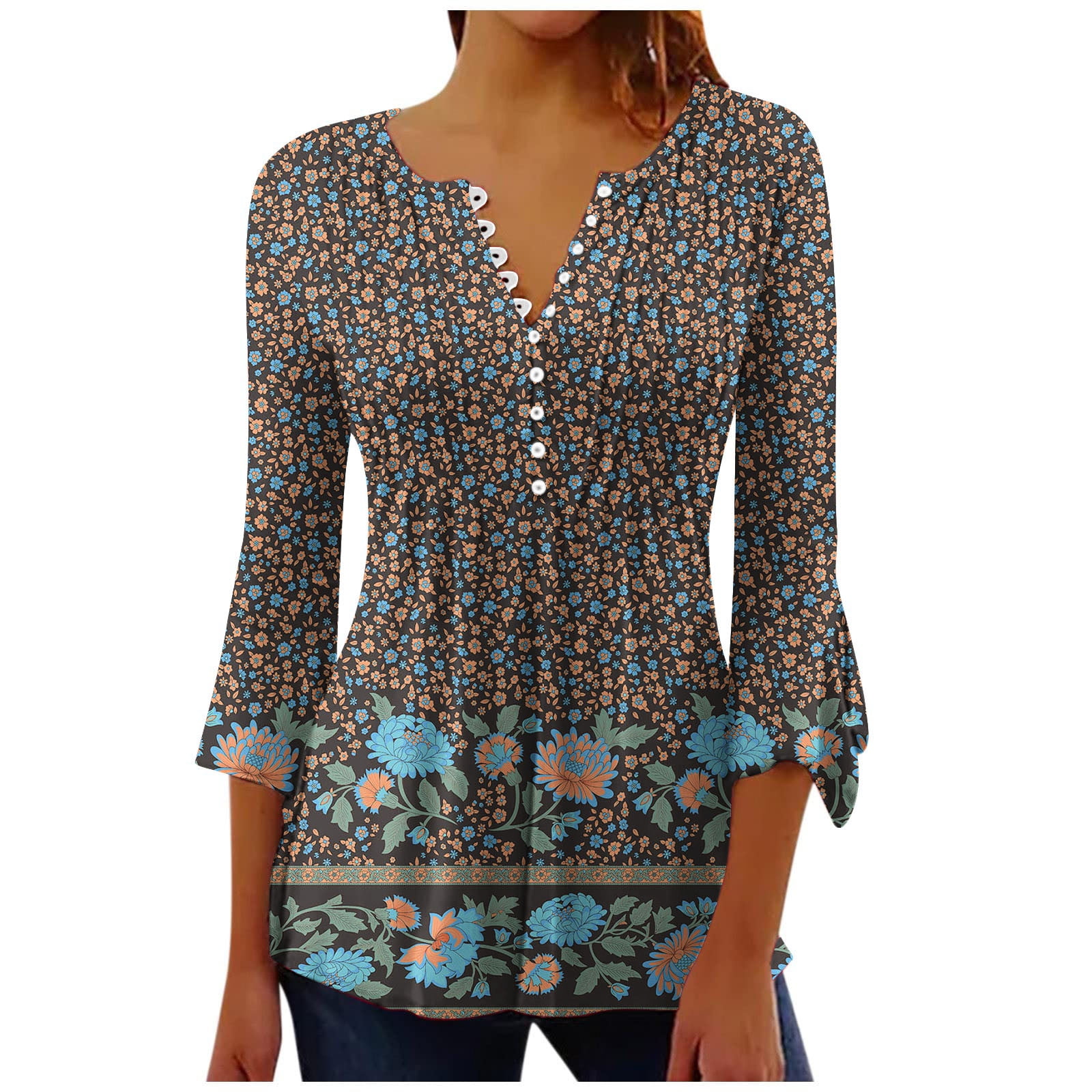 Summer Savings 2024! TAGOLD Womens 3/4 Long Sleeve Summer Tops, Women's ...