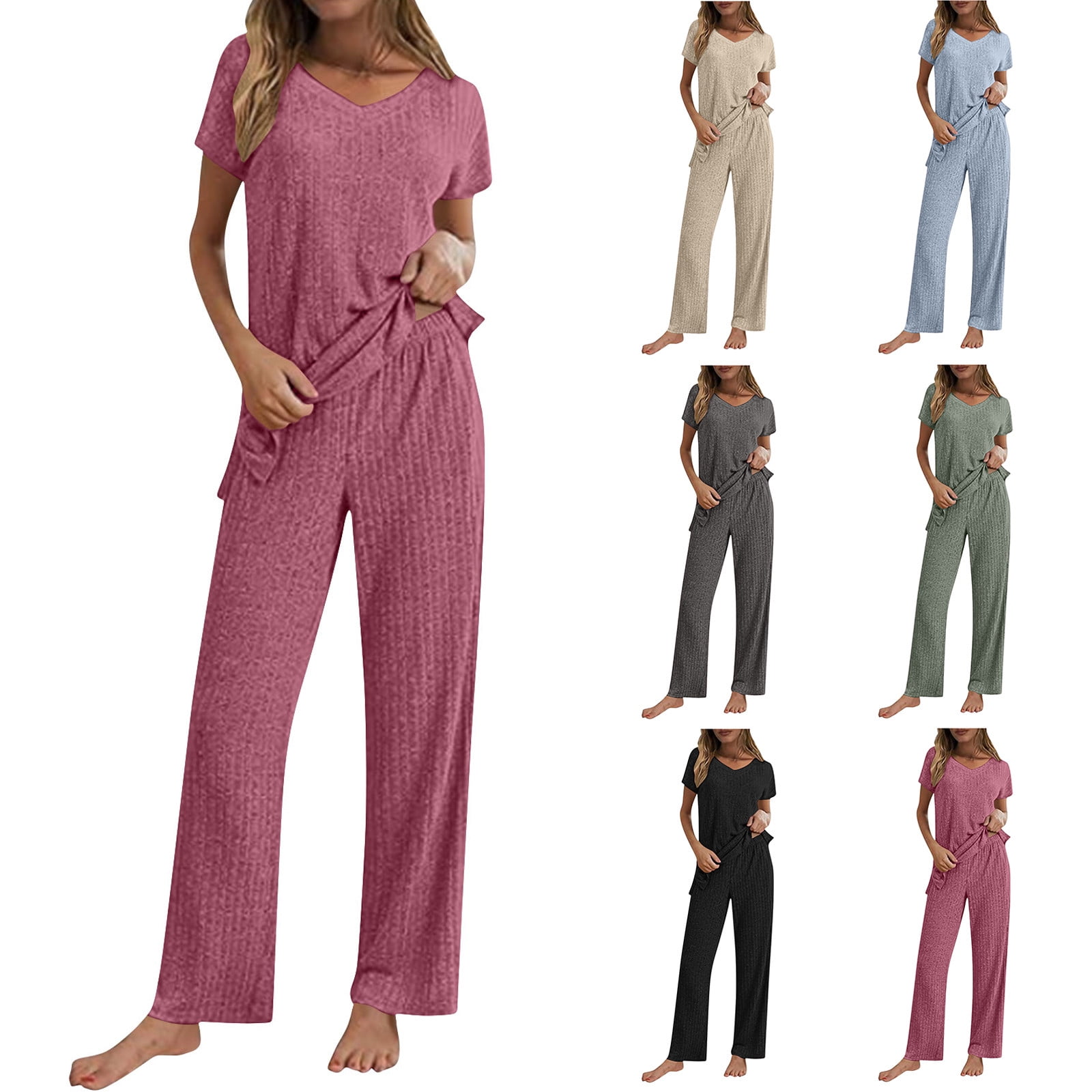 Summer Savings Akafmk Women's Summer 2 Piece Outfits Lounge Sets,Round ...