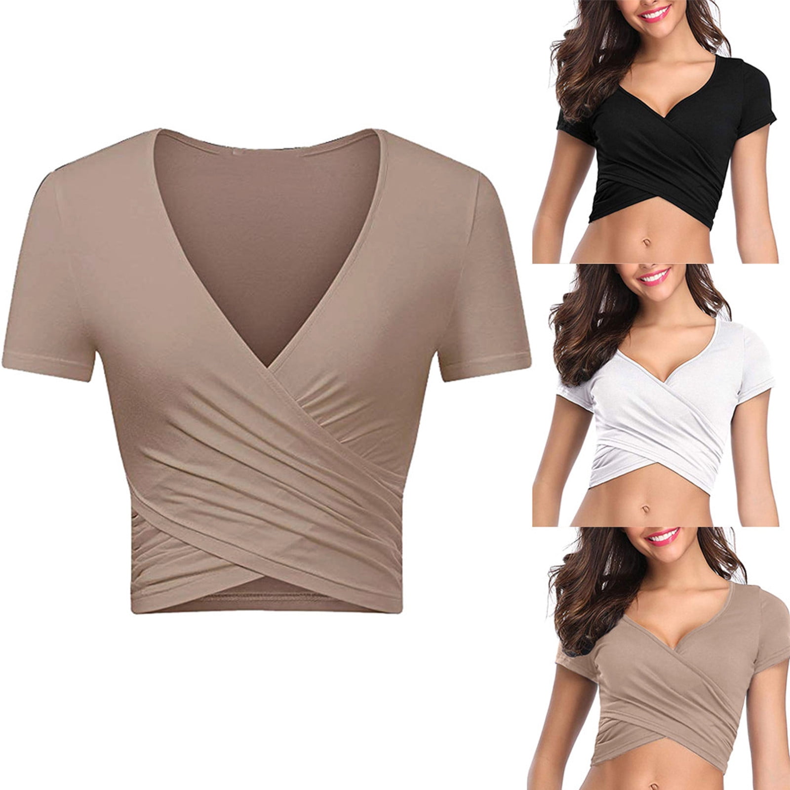 Summer Savings Clearance 2022 Befoka Women Deep V Neck Short Sleeve