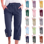 Dyegold Capris For Women Casual Summer Cotton Linen Cropped Pants ...