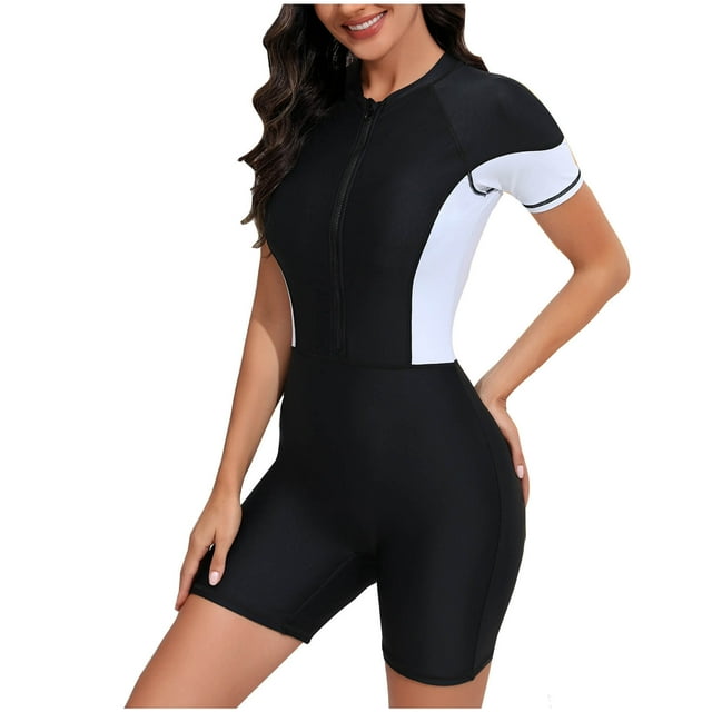 Summer Savings AKAFMK Women Rashes Guard Short Sleeve Two Piece Bathing Suit with Boy Short ...