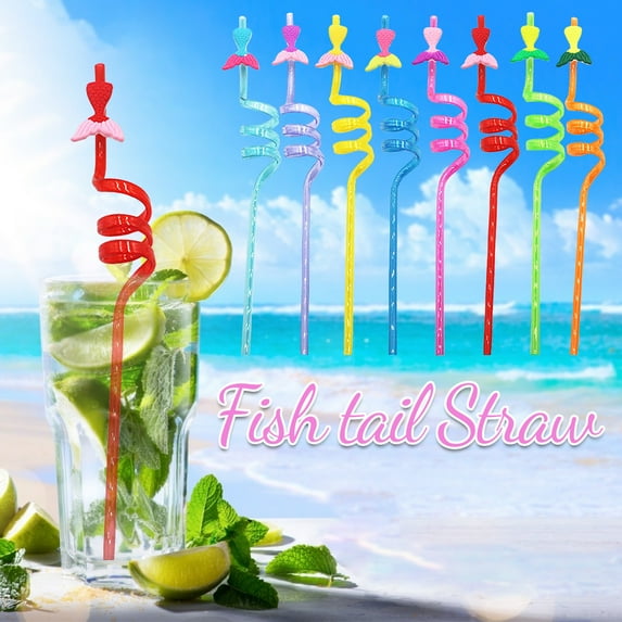TUOBARR 16PC New Curved Straws Party Decoration Mermaid Tail Reusable ...