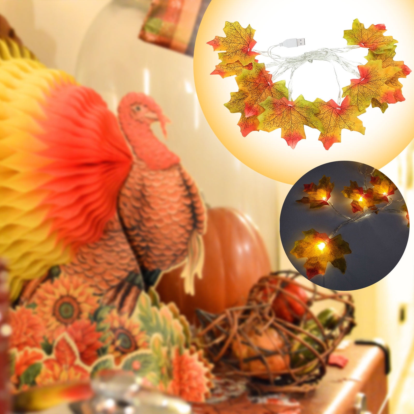 TUOBARR Thanksgiving Maple Leaf Lamp String Garden Party Room Ins ...