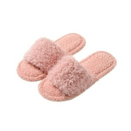 Litfun Women's Fuzzy Slippers Open Toe Cross Band Slippers Memory Foam House Slippers for Women ...