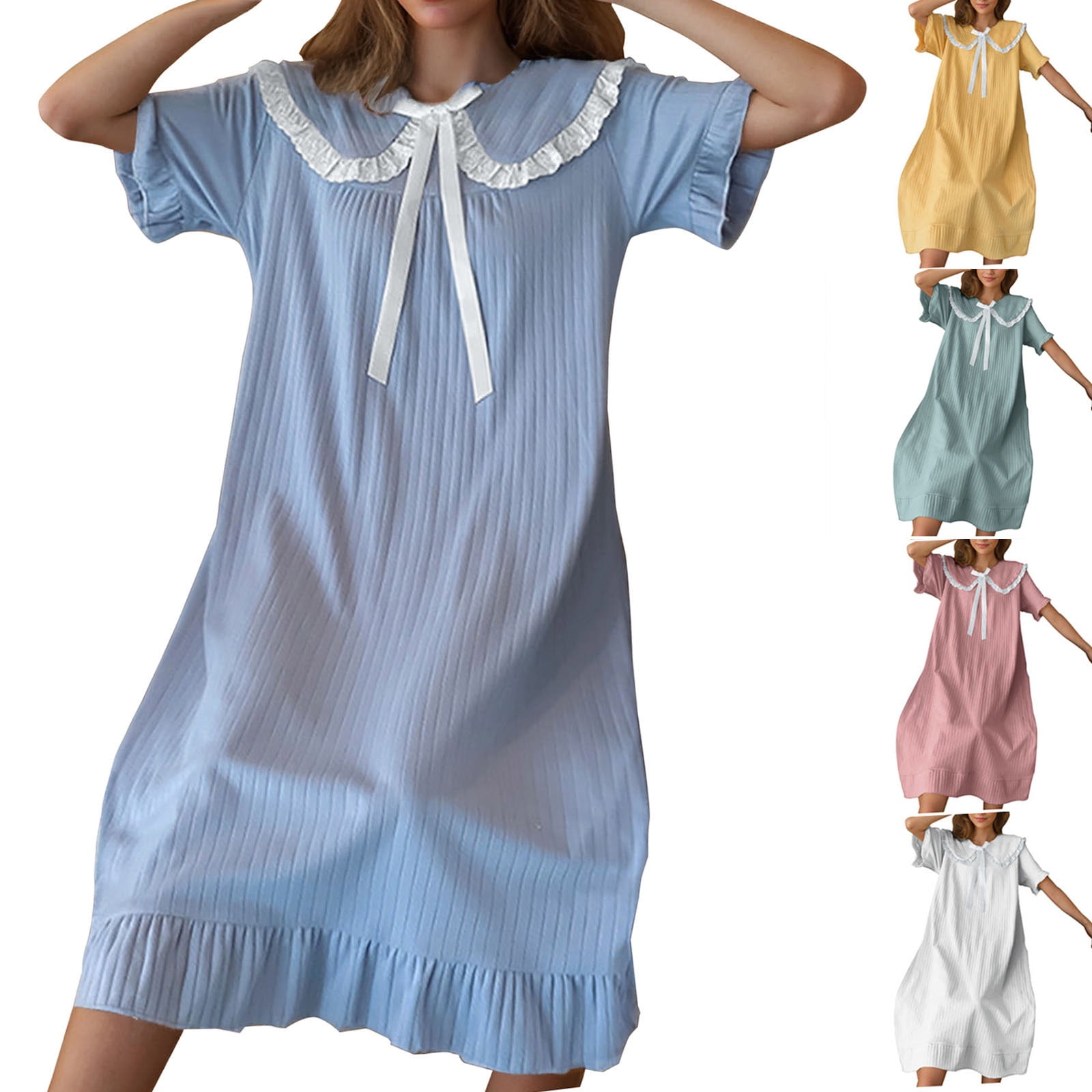 Summer Savings Clearance 2025! Bovxnpu Womens Pajama Dress,Nightgowns for Women Short Sleeve ...