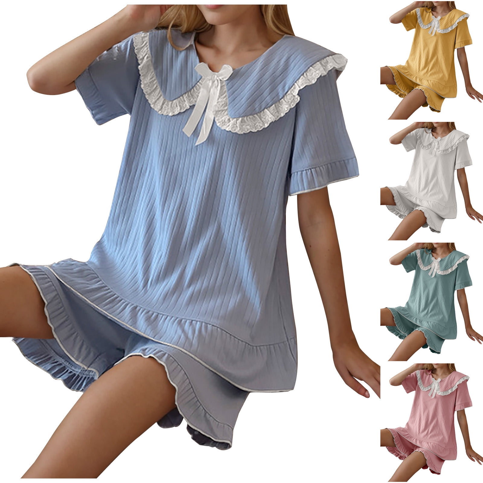 Summer Savings Clearance 2025! Bovxnpu Womens Pajama Sets Shorts and Short Sleeve,Women's Summer ...