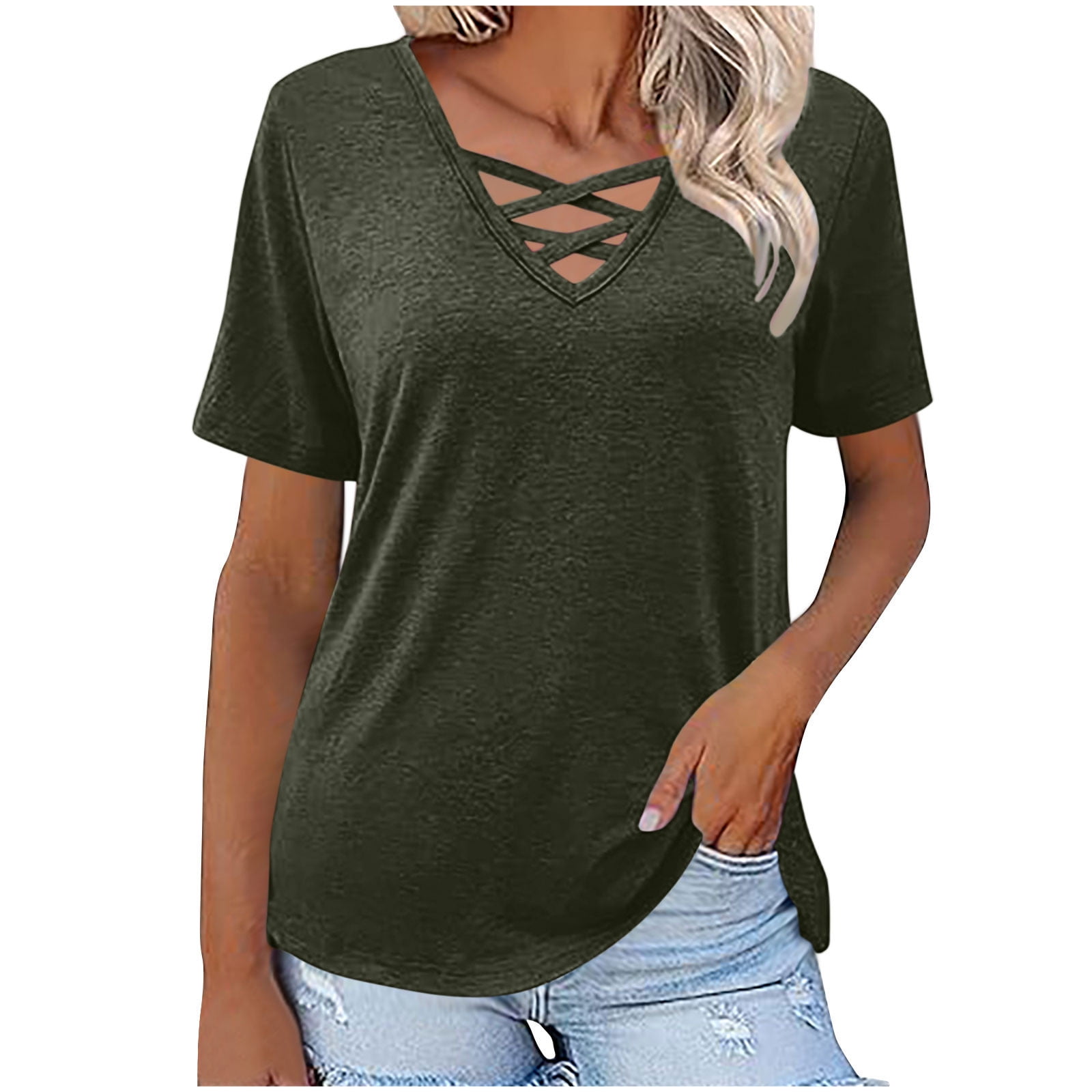Summer Savings Clearance 2025 Women Fashionable Casual Solid Color V ...