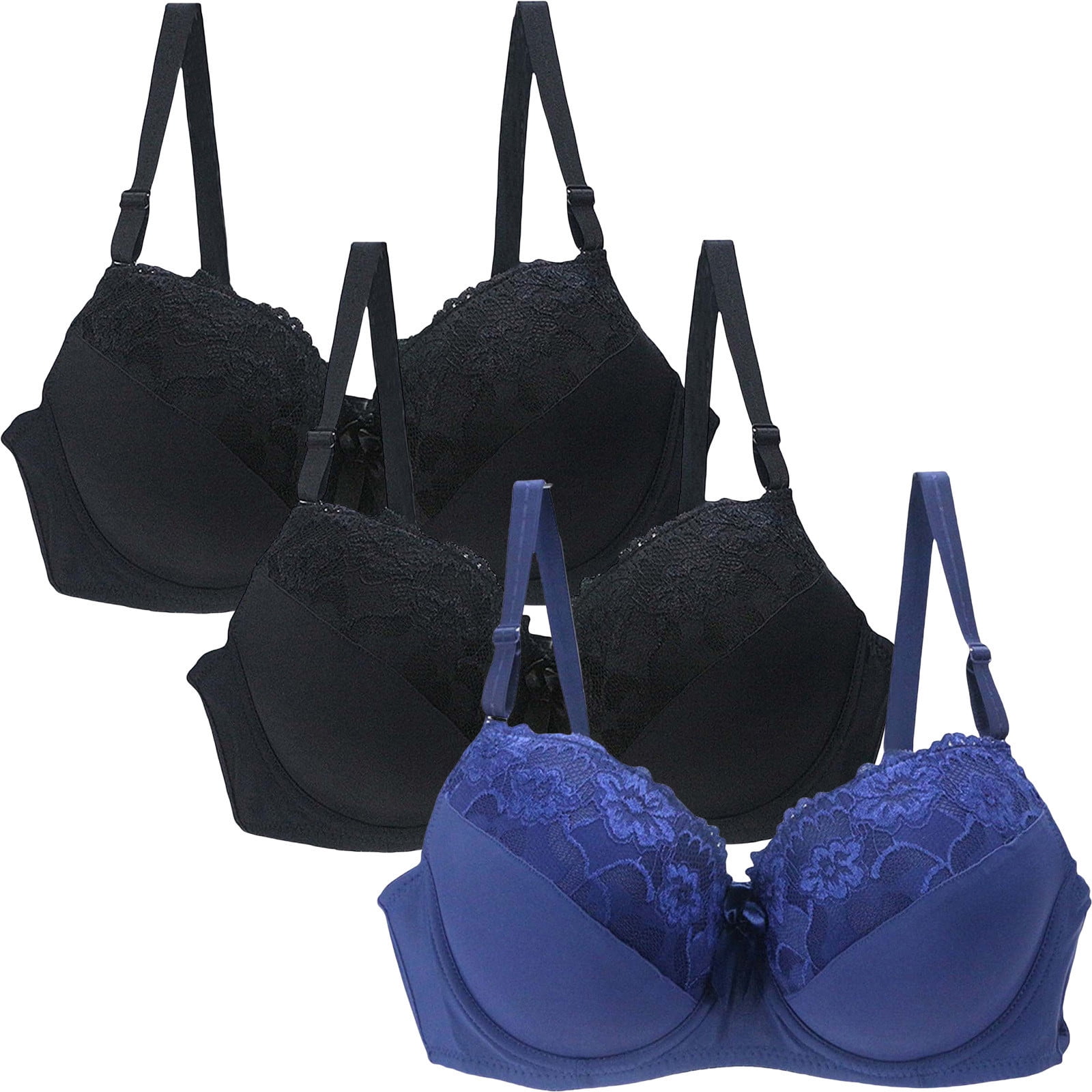 Womens 3 Pack Everyday Bras, Deep V Bra Low Cut Sexy Push Up Bralettes ...