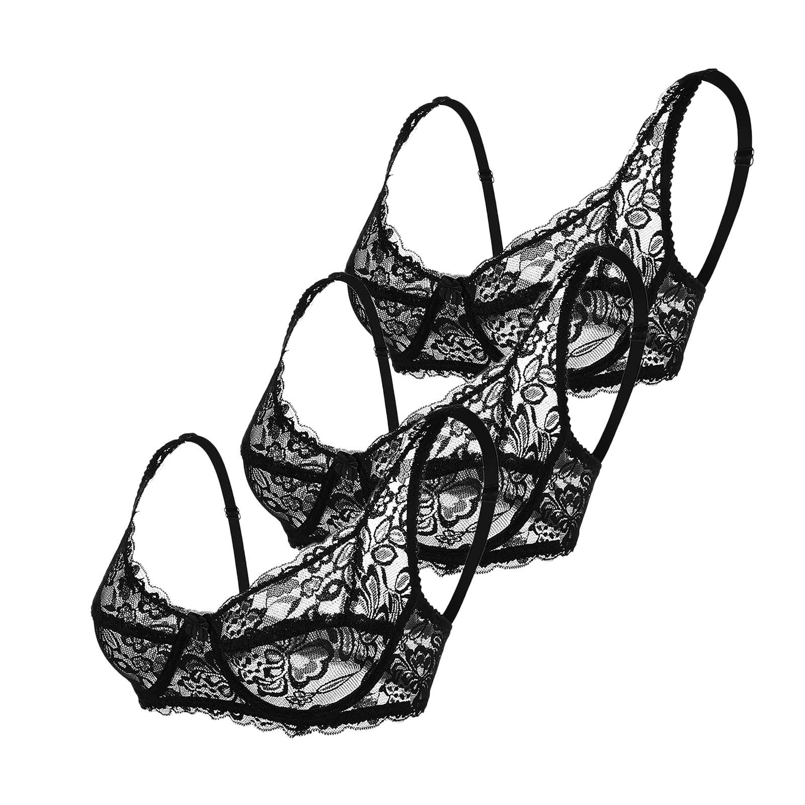 Womens 3 Pack Lace Bras, Women's Sexy Lace Bra Demi Sheer Mesh ...