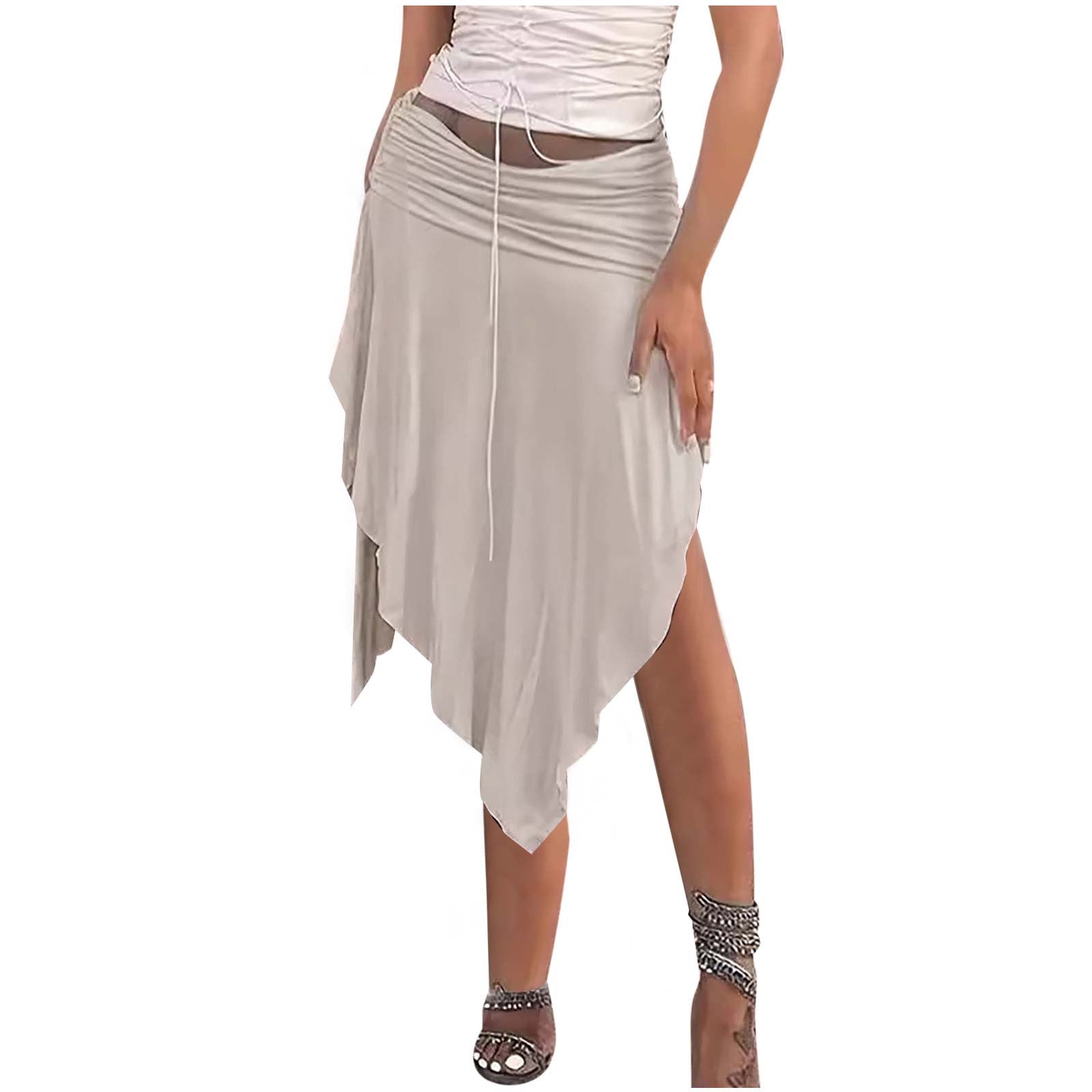 abtuhar Skirts for Women,Women's Flowy Solid Color Irregular Hemline ...