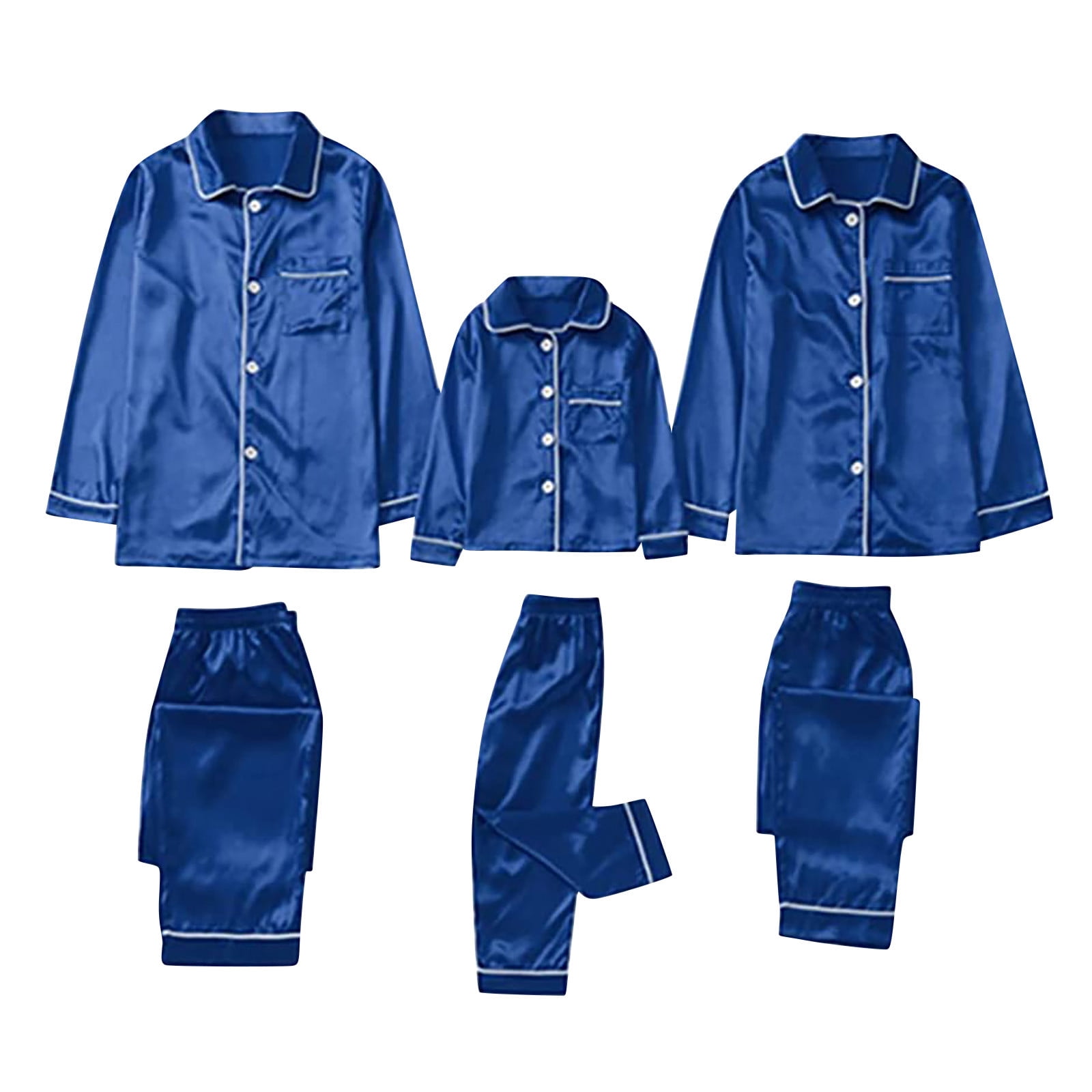 Bxsruta 2 Piece Pajamas Set Satin Christmas Pajamas for Family Solid ...