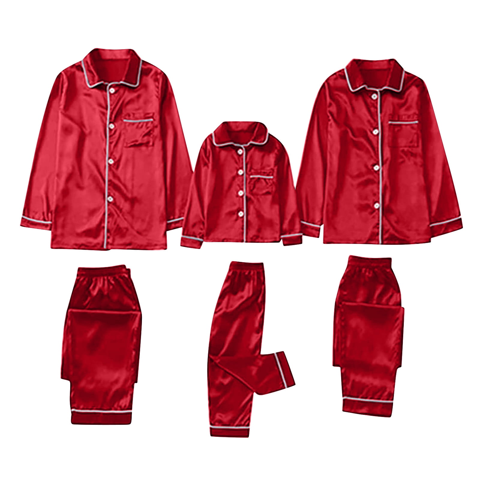 Bxsruta 2 Piece Pajamas Set Satin Christmas Pajamas for Family Solid ...