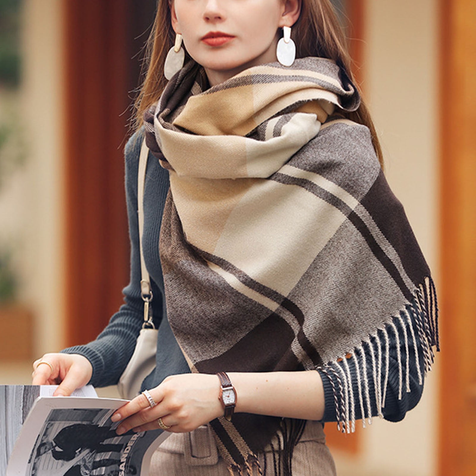 Bxsruta Womens Scarf Striped Color Plaid Shawl Elegant Womens Style ...
