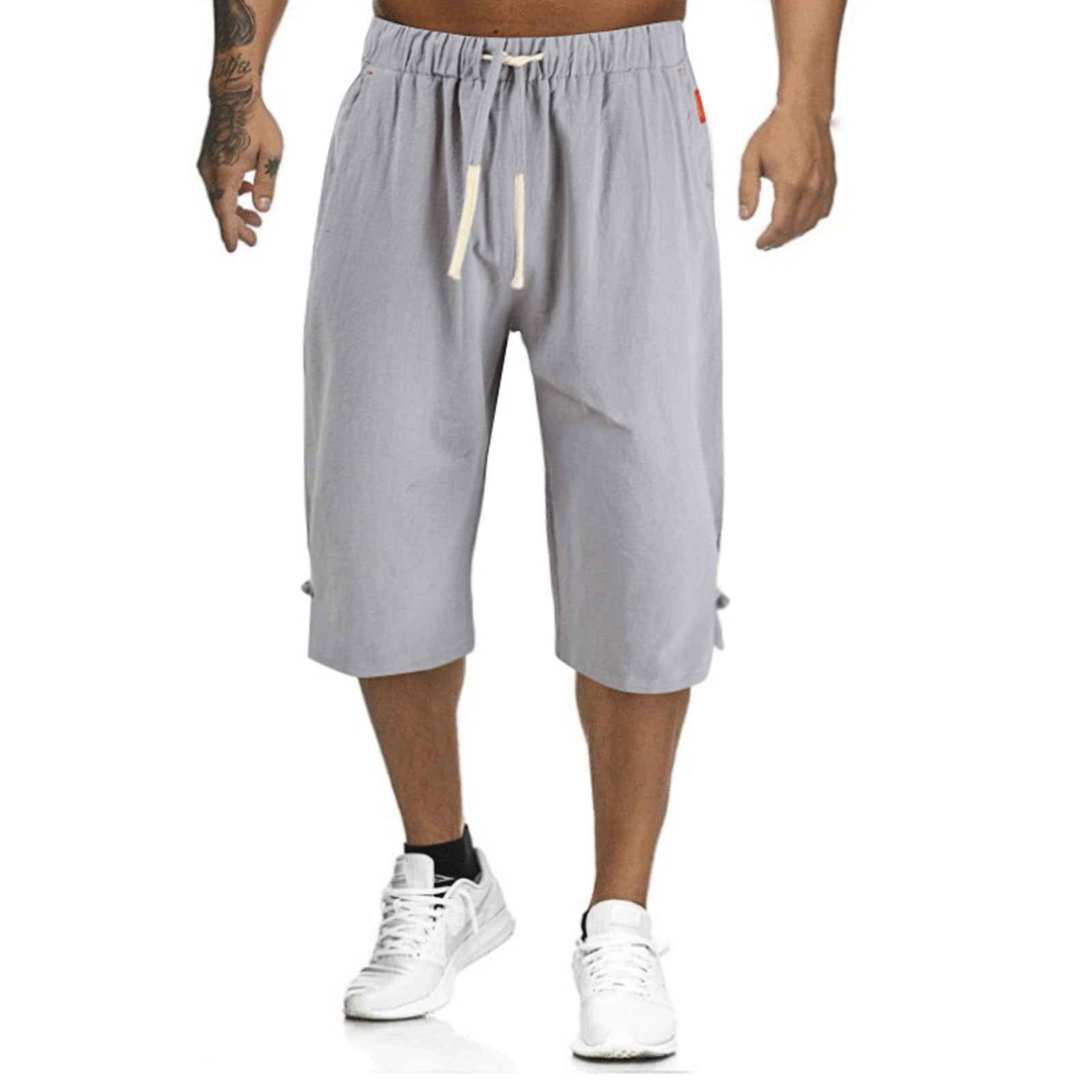 Ecqkame Capri Pants for Men Casual Fashion Drawstring Solid Color ...