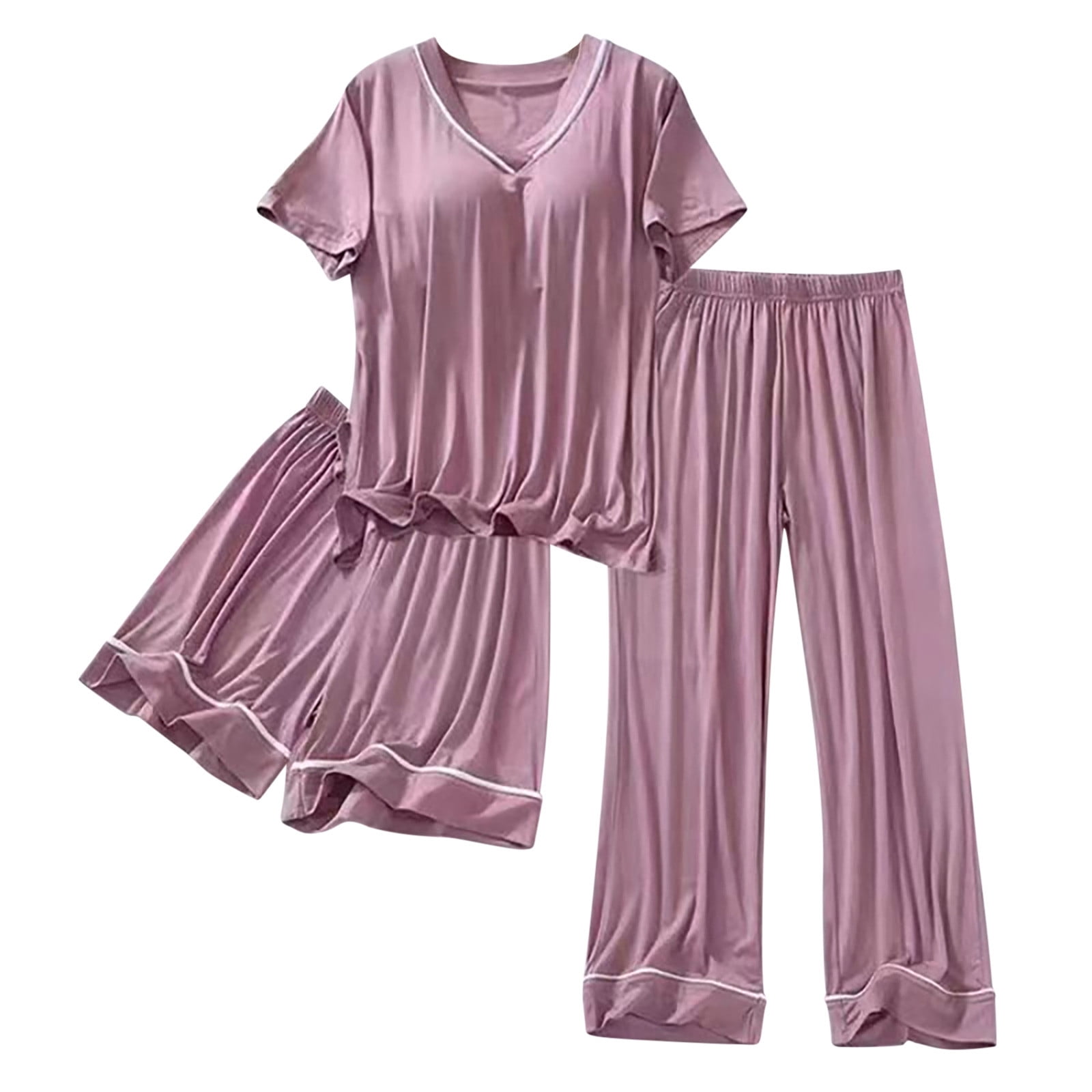 Ecqkame Women's Silk Satin Sleepwear, 3-Piece Pajama Set Hot Pink, XL ...