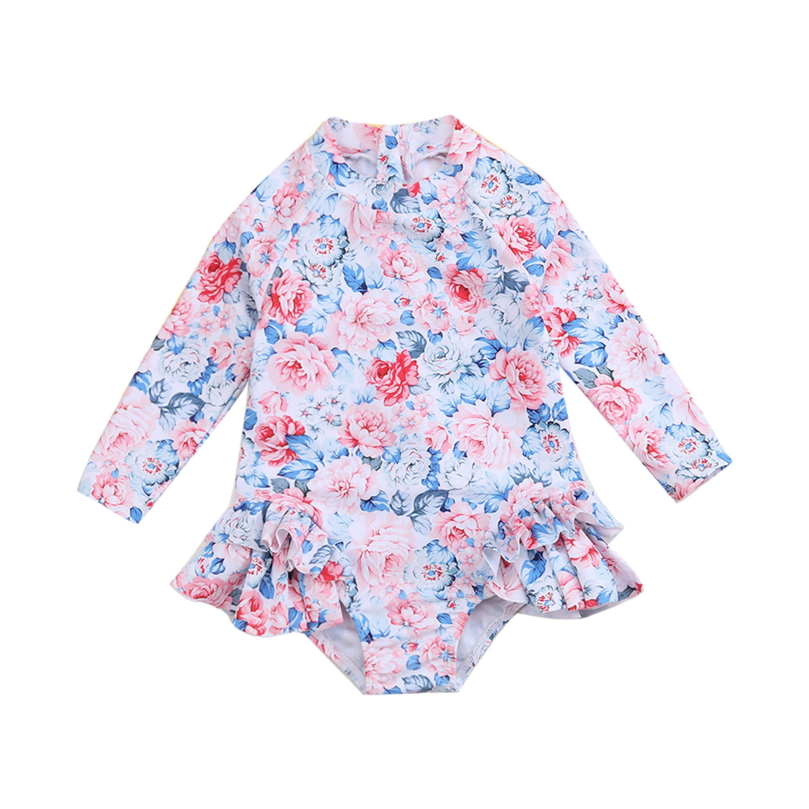 Edvintorg Girls' Swimwear Long Sleeve Cute Flower Printed Ruffle ...