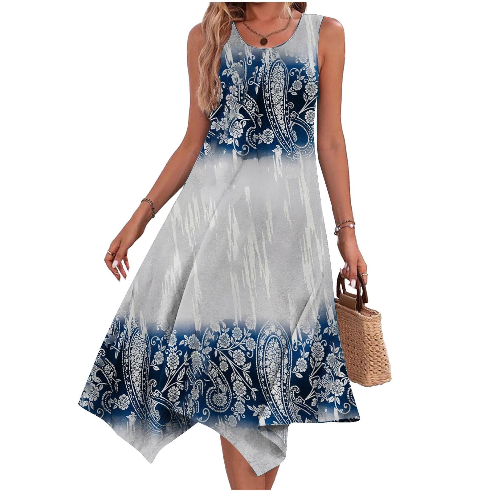 Summer Savings Clearance!GaThRRgYP A-Line Silhouette Round Neck Dress ...