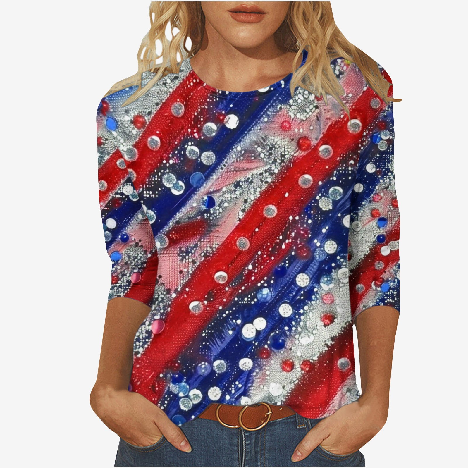 Summer Savings Clearance HONHUZH Womens Independence Day Shirts Shirt 3 ...