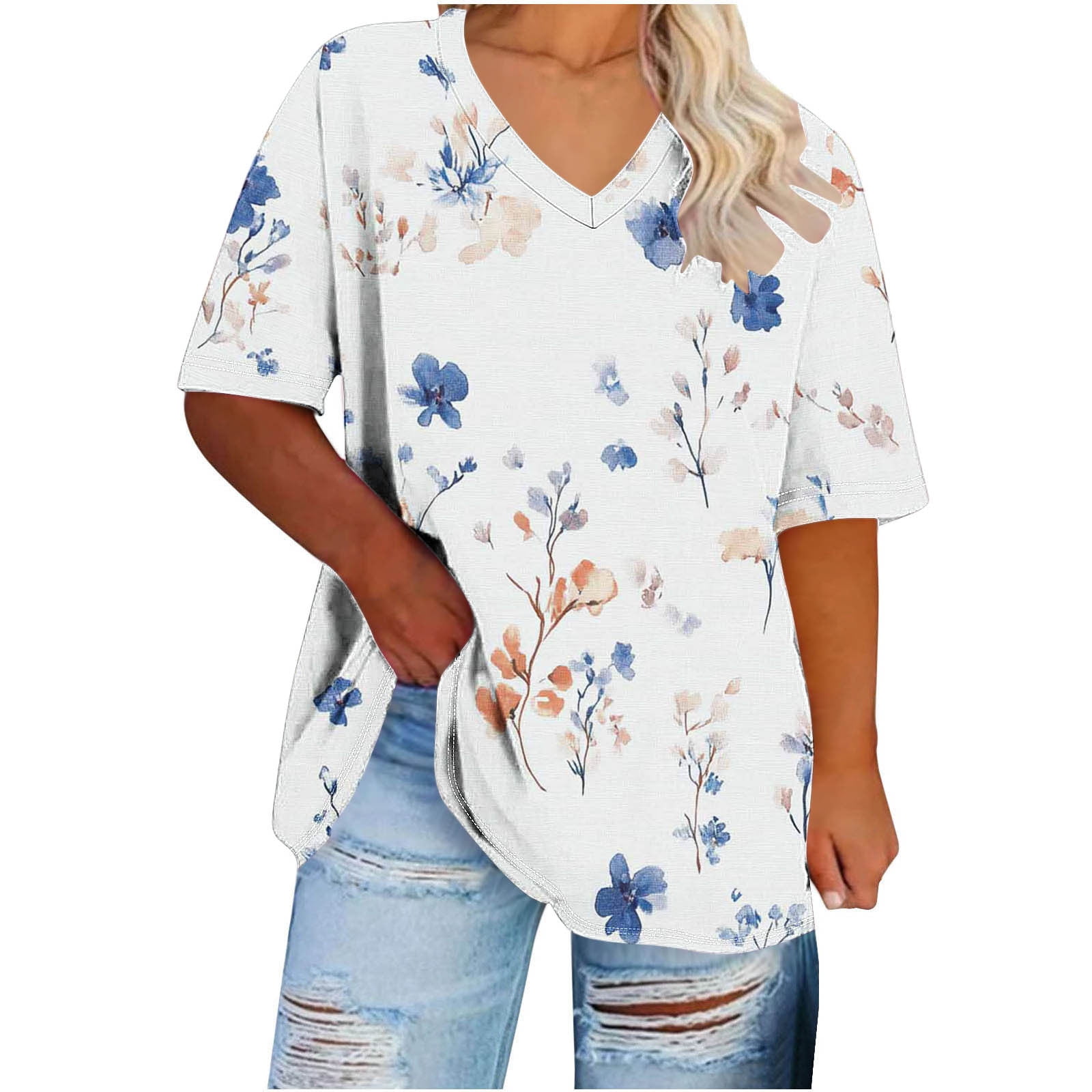 Summer Savings Clearance! Horkkom Plus Size Tops for Women V Neck ...