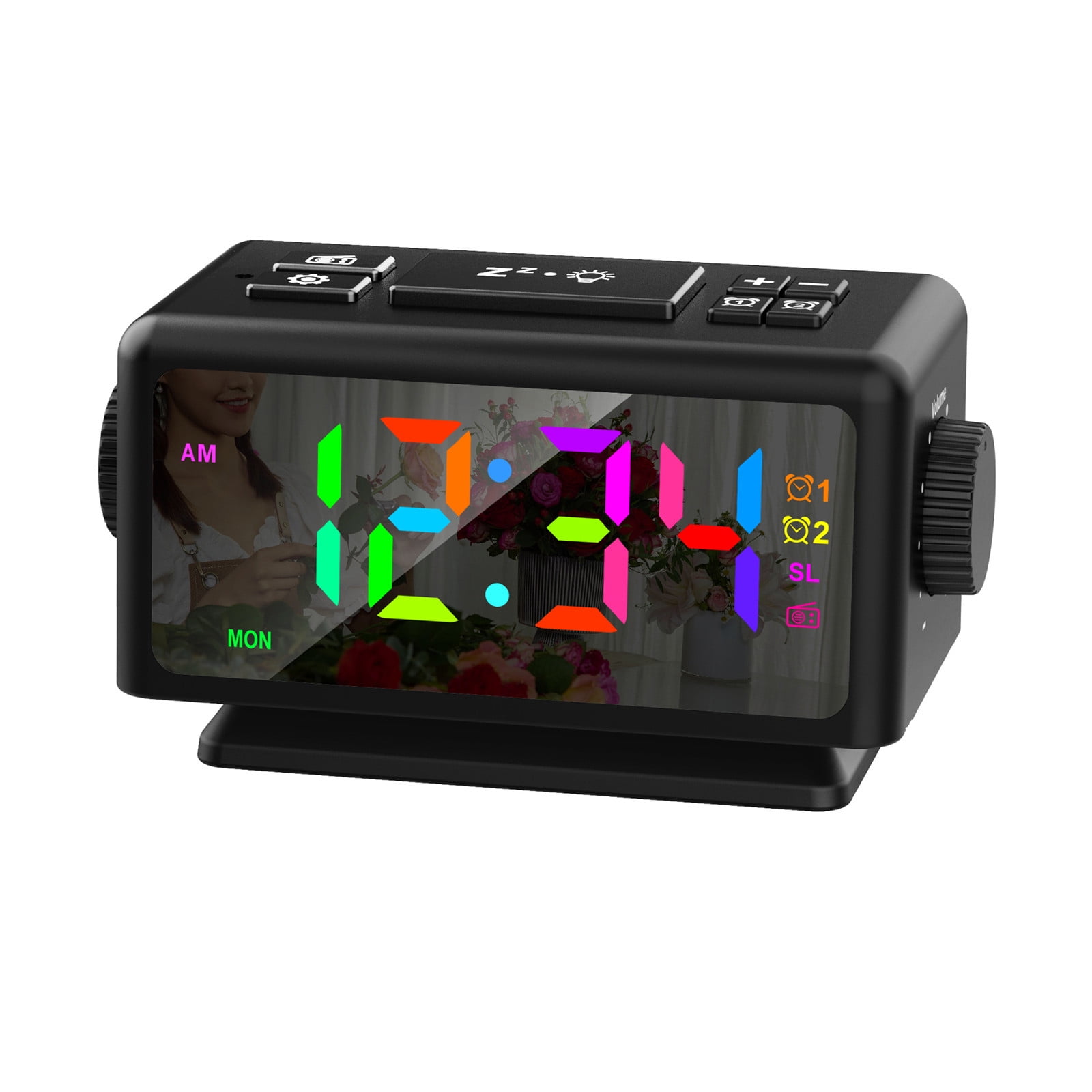 Zeceouar Perpetual Calendar FM Radio Alarm Clock RGB Colorful Mirror Large Screen Display ...