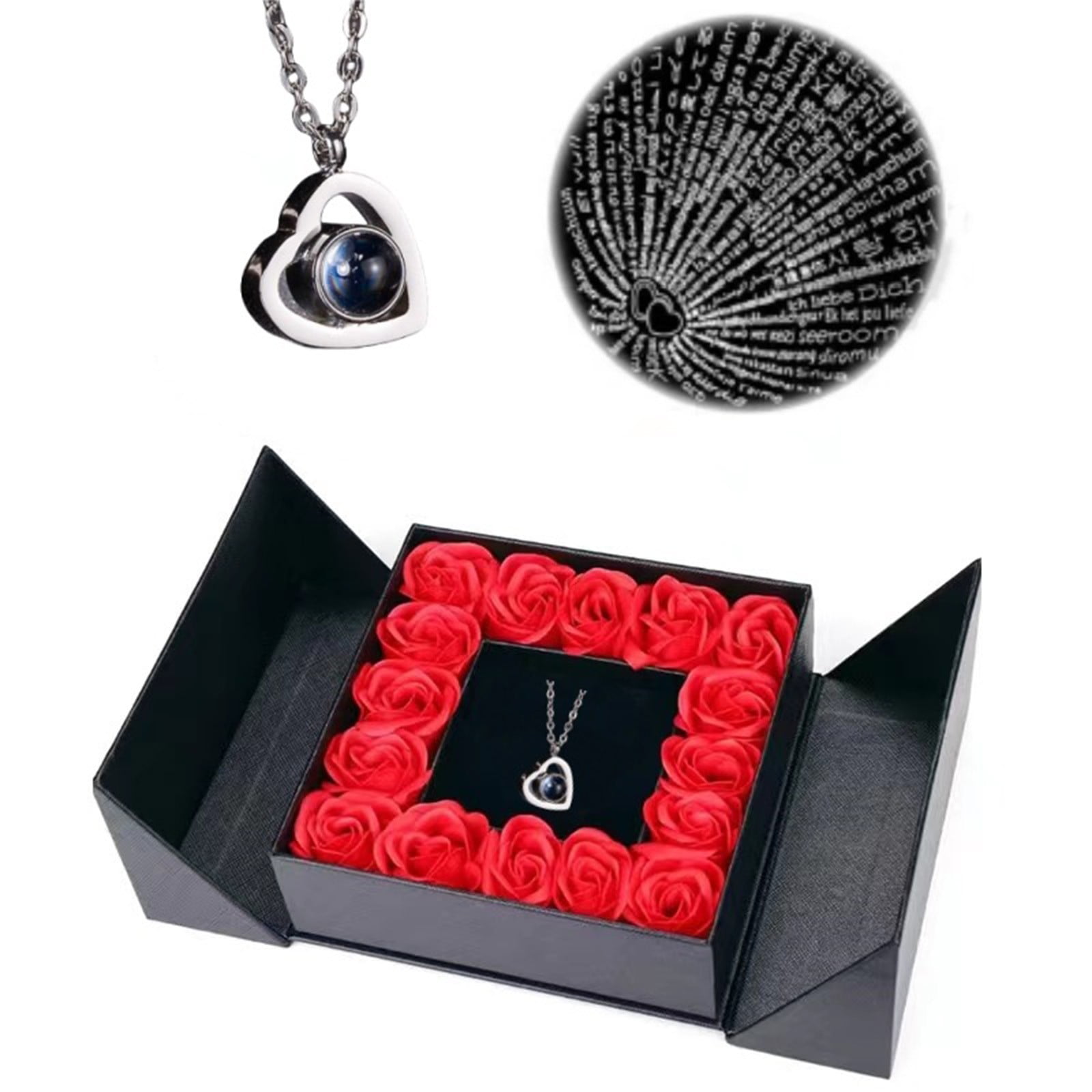 Zeceouar Preserved Red Real Rose With Heart I Love You Necklace ...