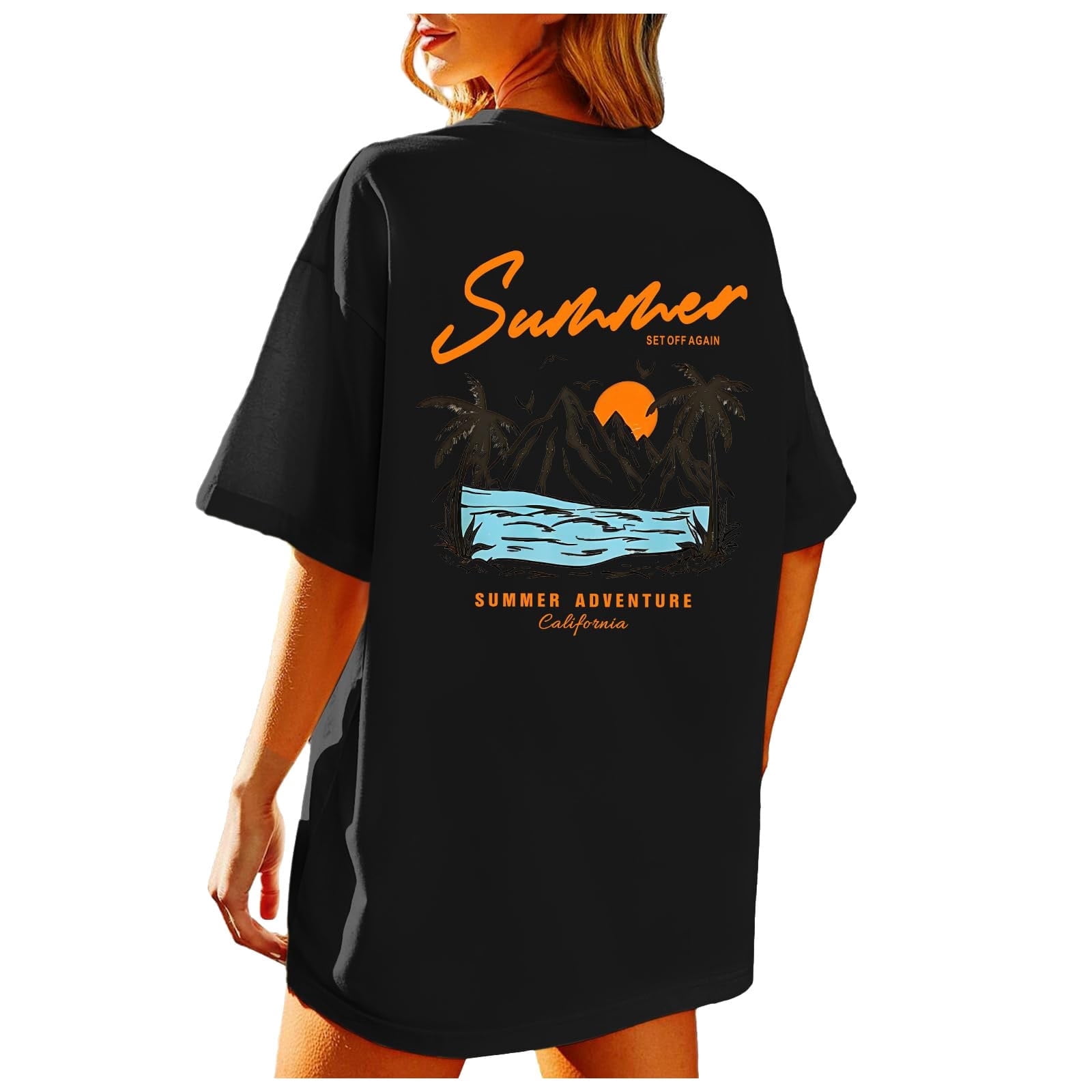 LINGLANG T Shirts for Women Beach Oversized Graphic Tees Vintage Baggy ...