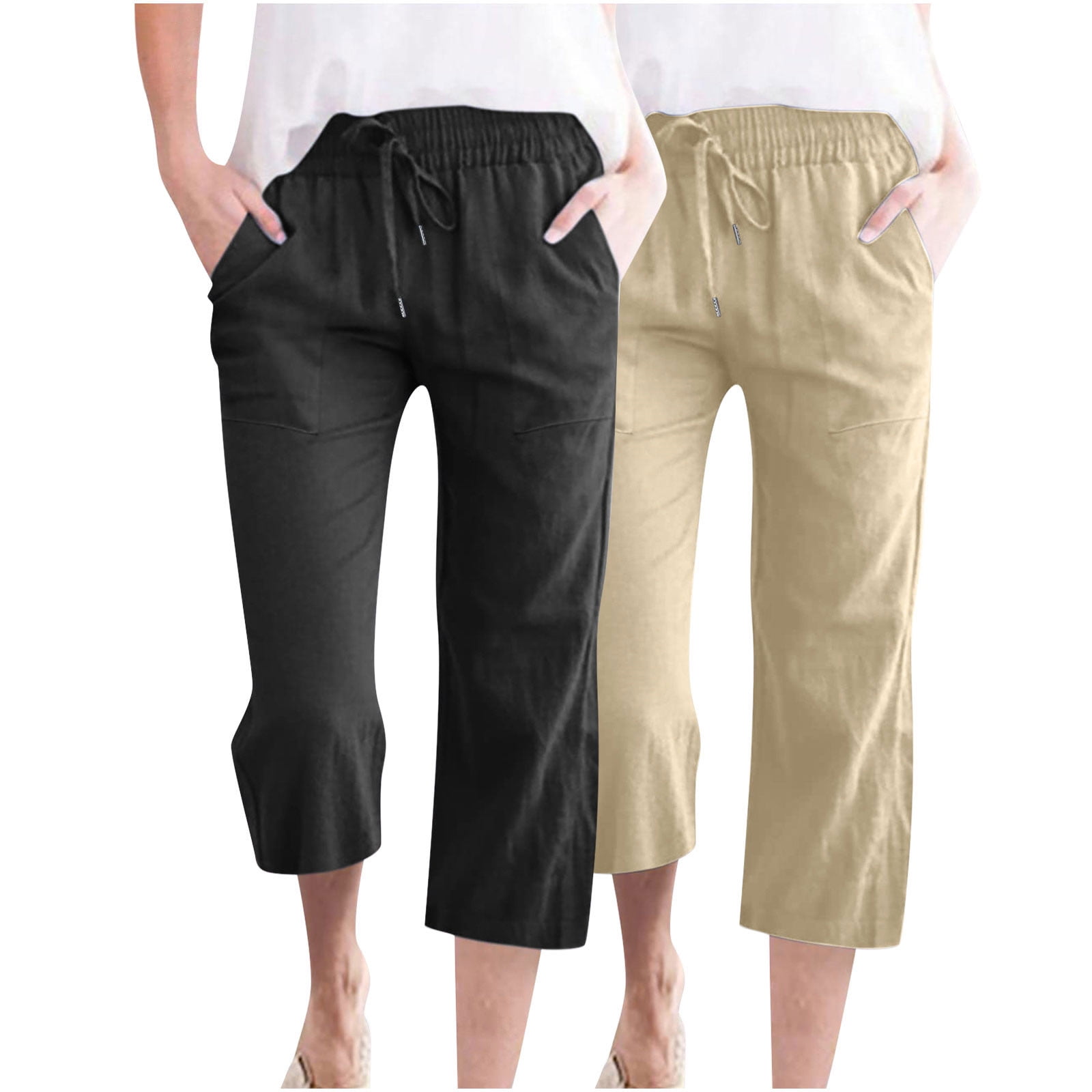 Stamzod 2 Pack Women's Plus Size Capris Fashion Solid Color Summer ...