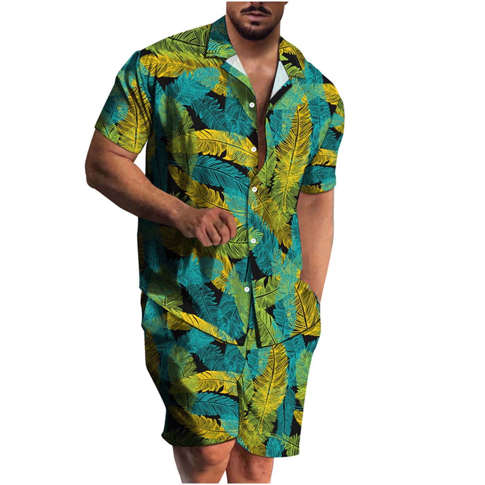 Summer Savings Clearance Stamzod Men'S Button Up Hawaiian outfit Sets ...