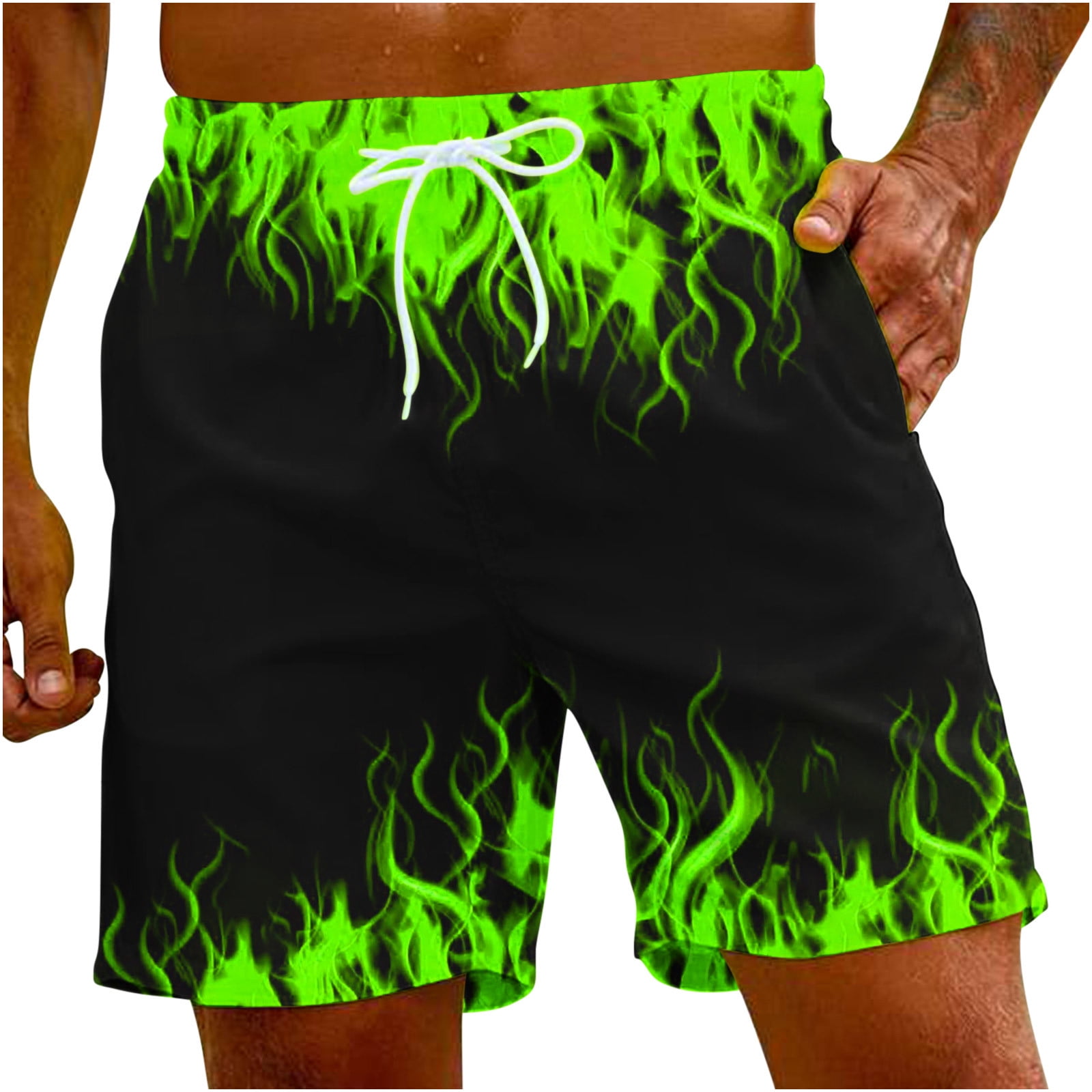 Stamzod Men's Causal Shorts Flame Digital Patterns Print Lightweight ...