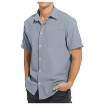 Men's Classic Short Sleeve Button-Up Shirt: Regular-fit, Casual Plaid, Double Pocket, Collared ...