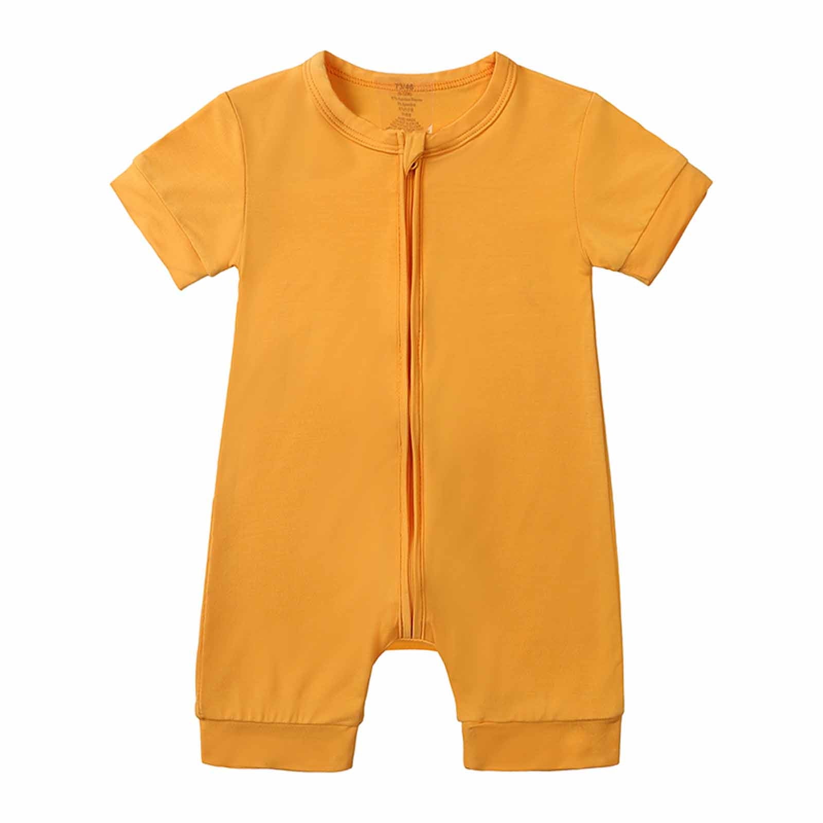Summer Savings Clearance Stamzod Newborn Baby Boy Girl Zipper Solid Bodysuit Infant Short Sleeve ...