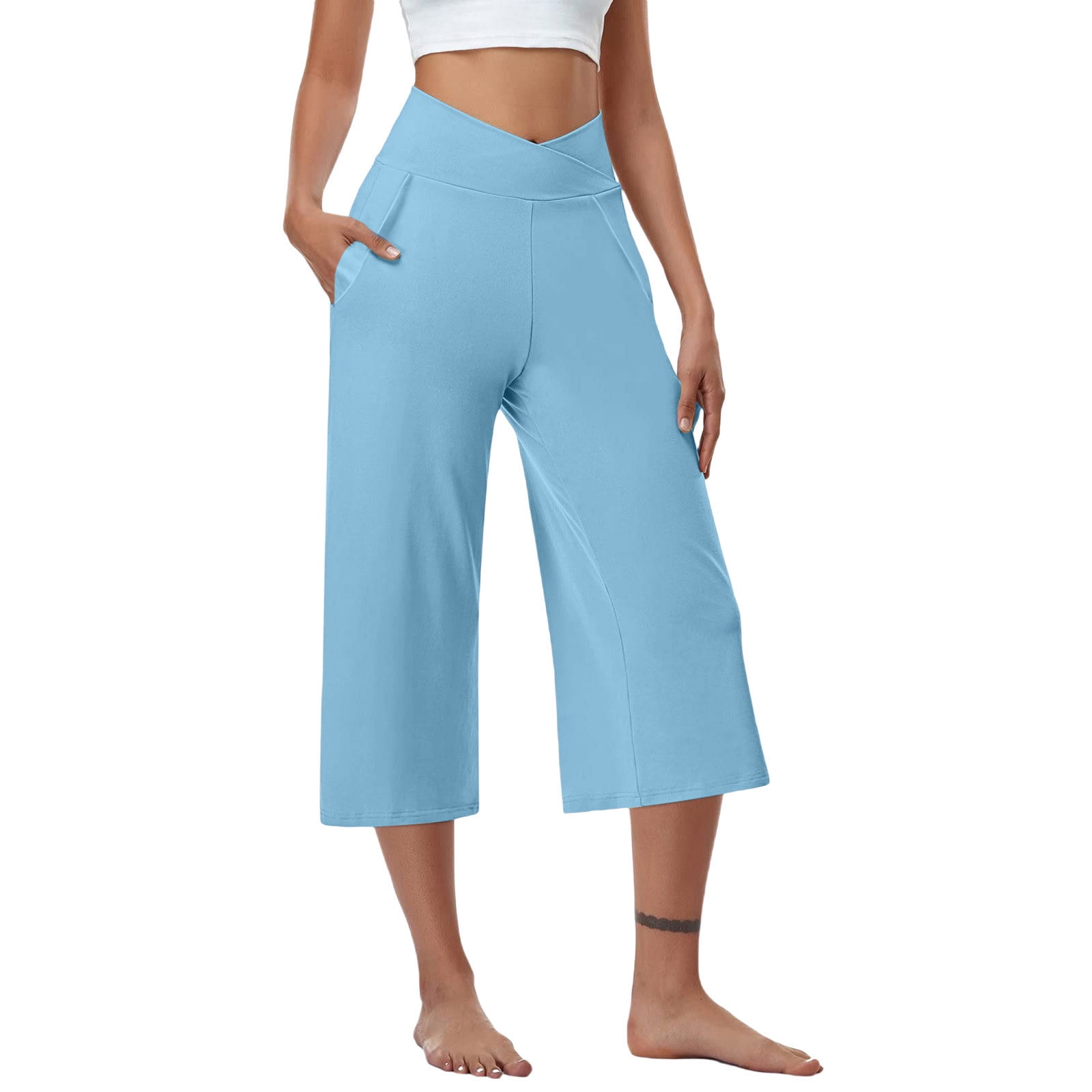 Summer Savings Clearance! Stamzod Women's Capris Summer Solid Color ...
