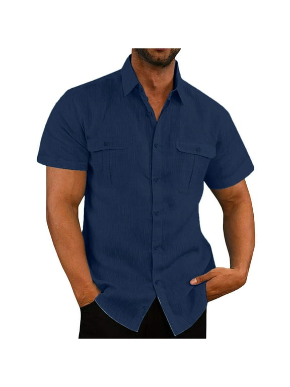 Besolor Mens Button down Shirt Short Sleeve Casual Lightweight Summer ...