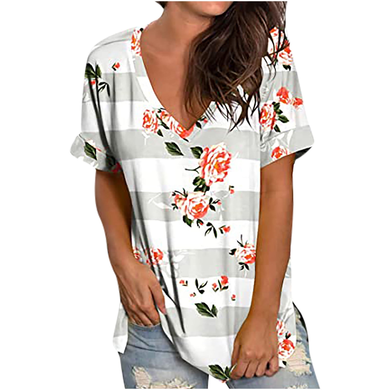 Summer Savings Clearance Womens Puls Size Summer Tops Short Sleeve V ...