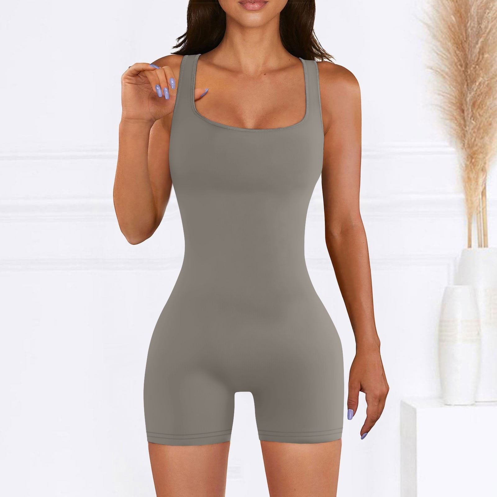 Yteetum Bodysuits for Women Fashion Summer Solid Color Tight Sleeveless ...