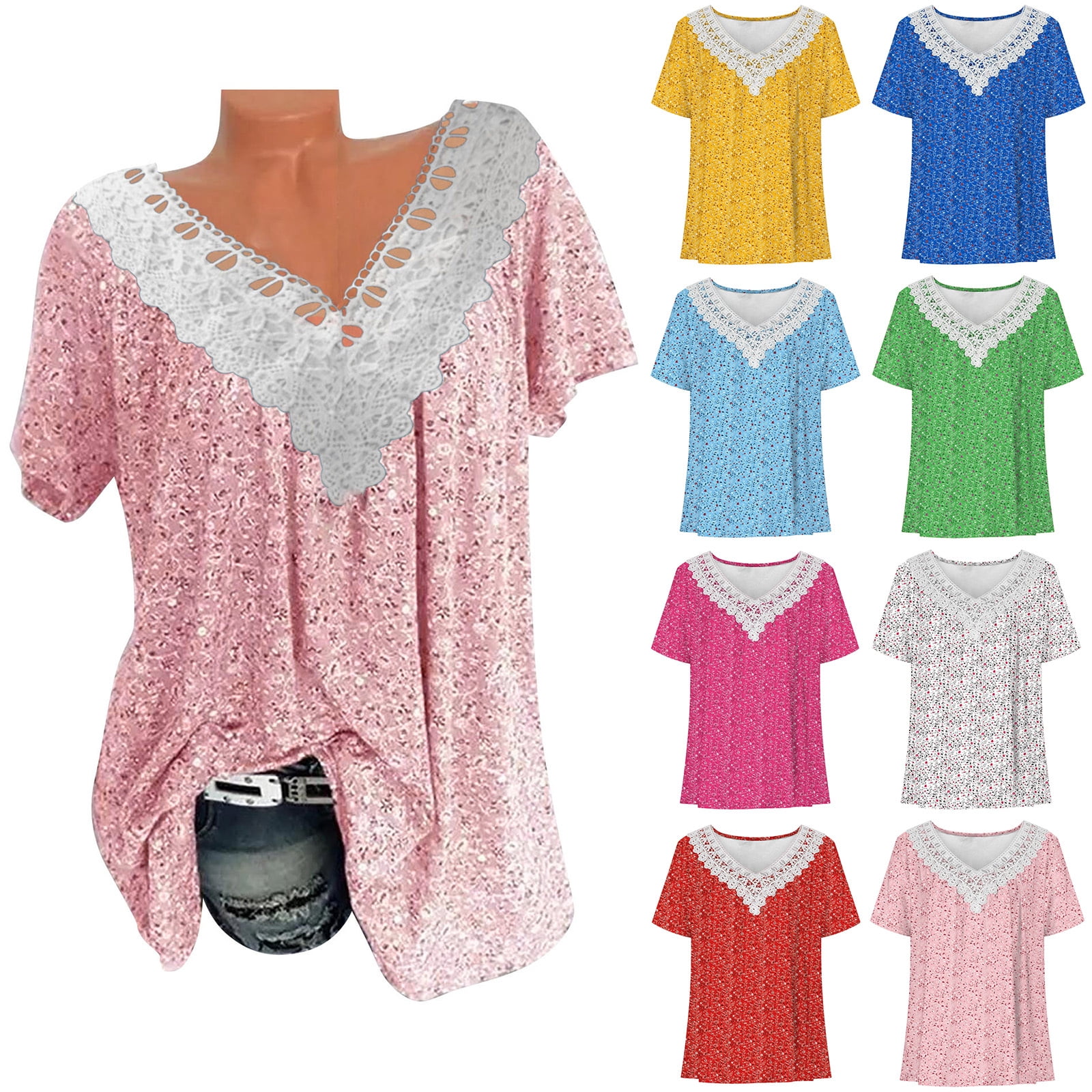 ZKCCNUK Plus Size Sexy Tops for Women Women Summer Fashion Short Sleeve ...