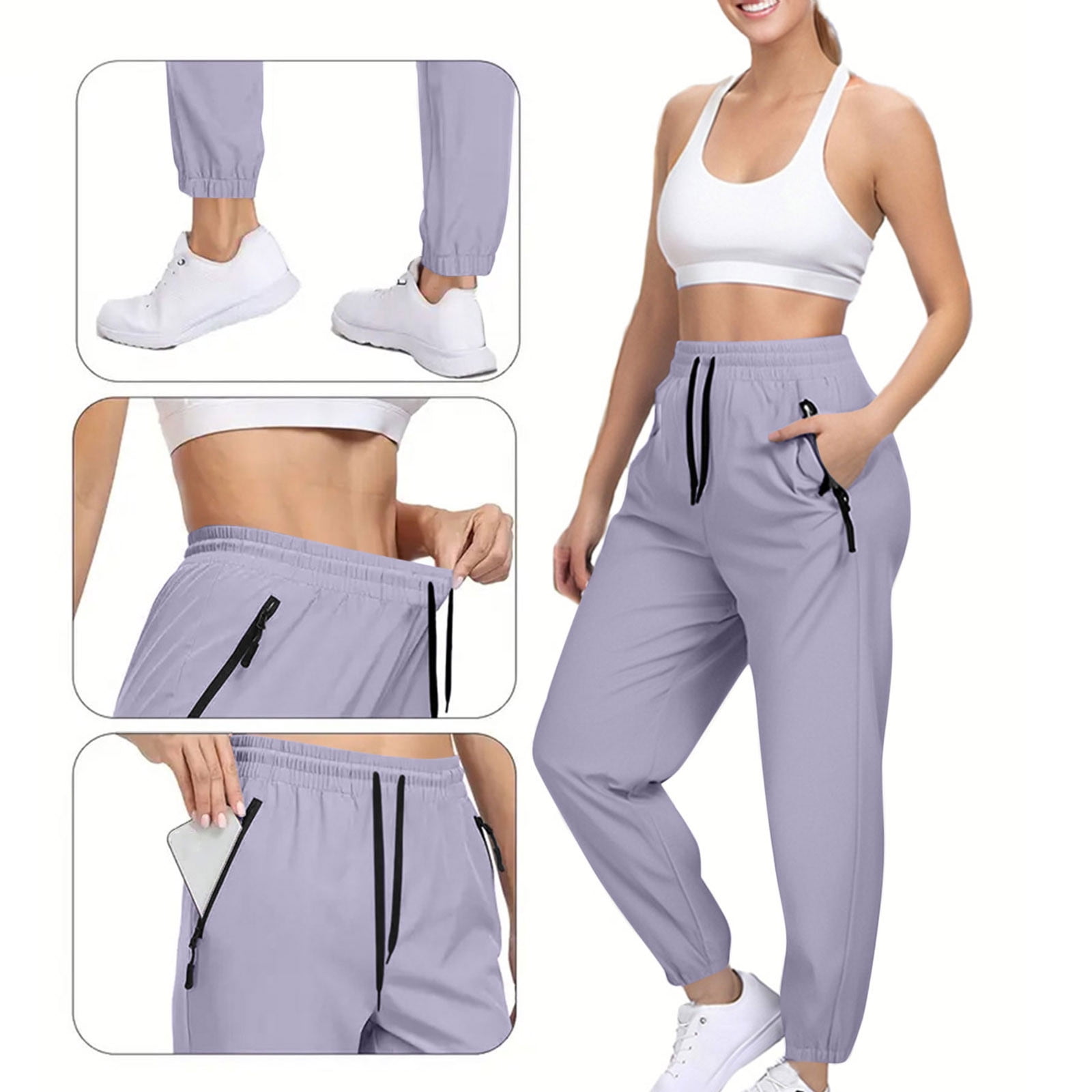 loopsun Women's Joggers Pants with Zipper Pockets Drawstring Waisted ...