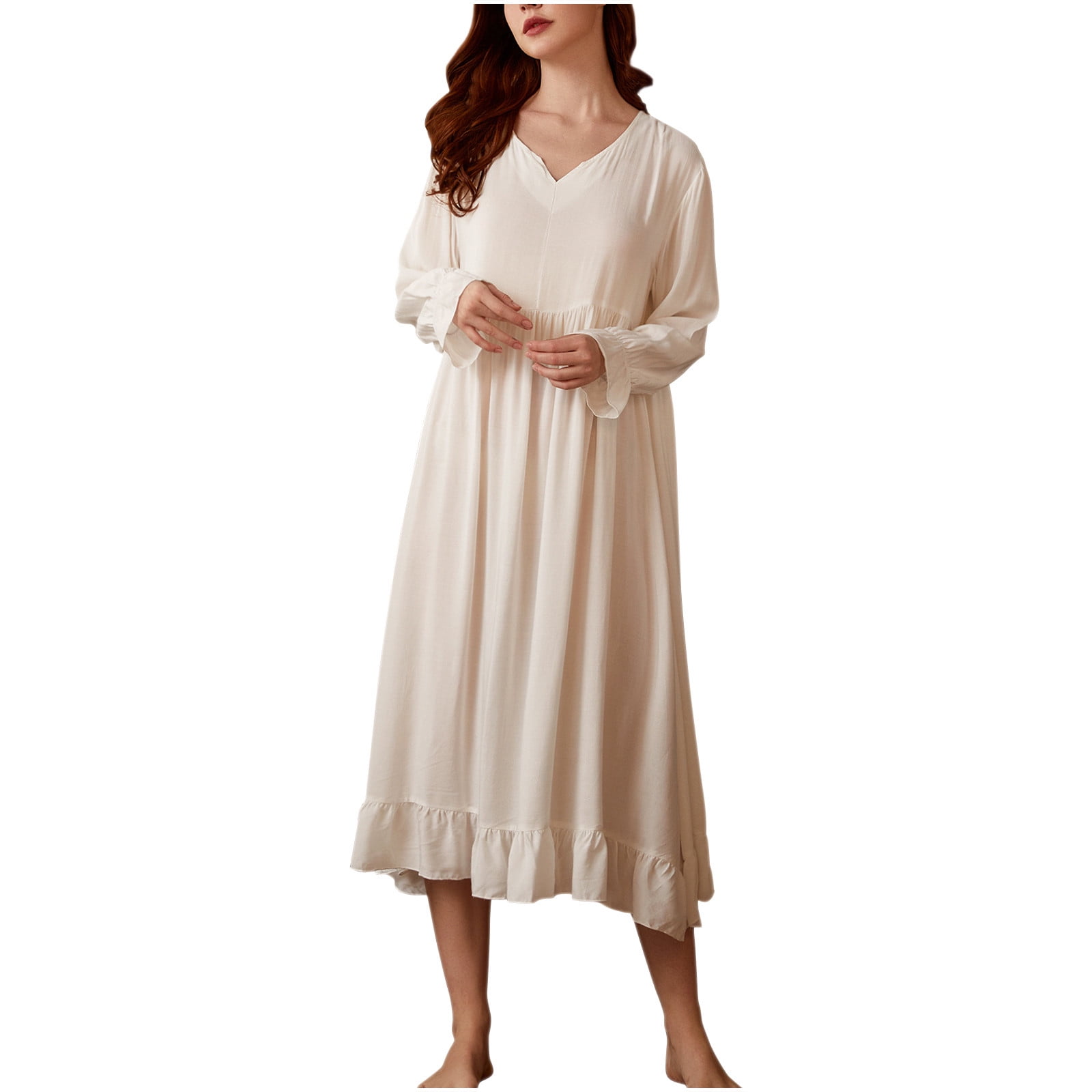 yievot Womens Long Sleeve Nightgown Soft Comfy Sleepwear Cotton Long ...