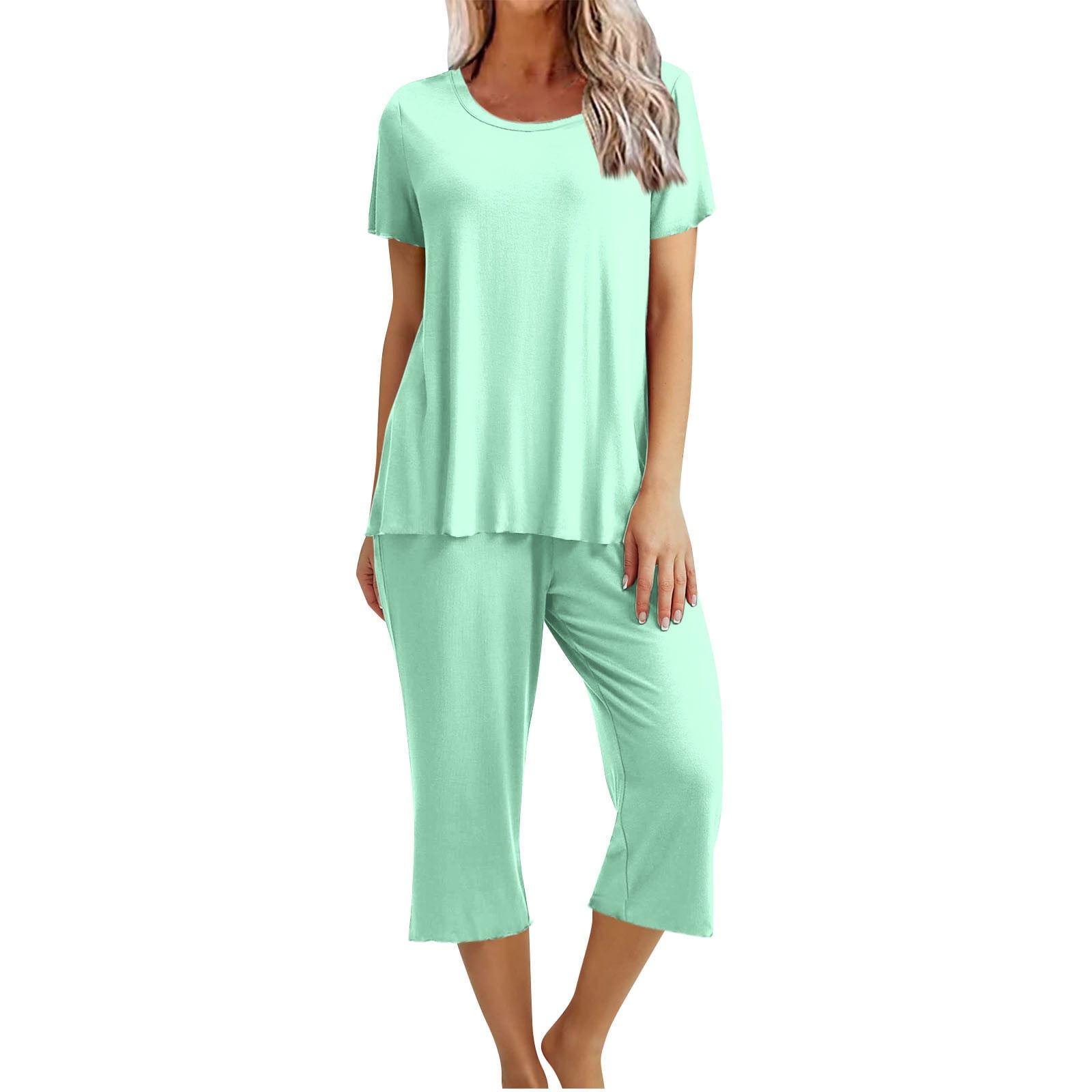 yievot Womens Pajama Sets Short Sleeve Shirt and Capri Soft Pajama Sets ...