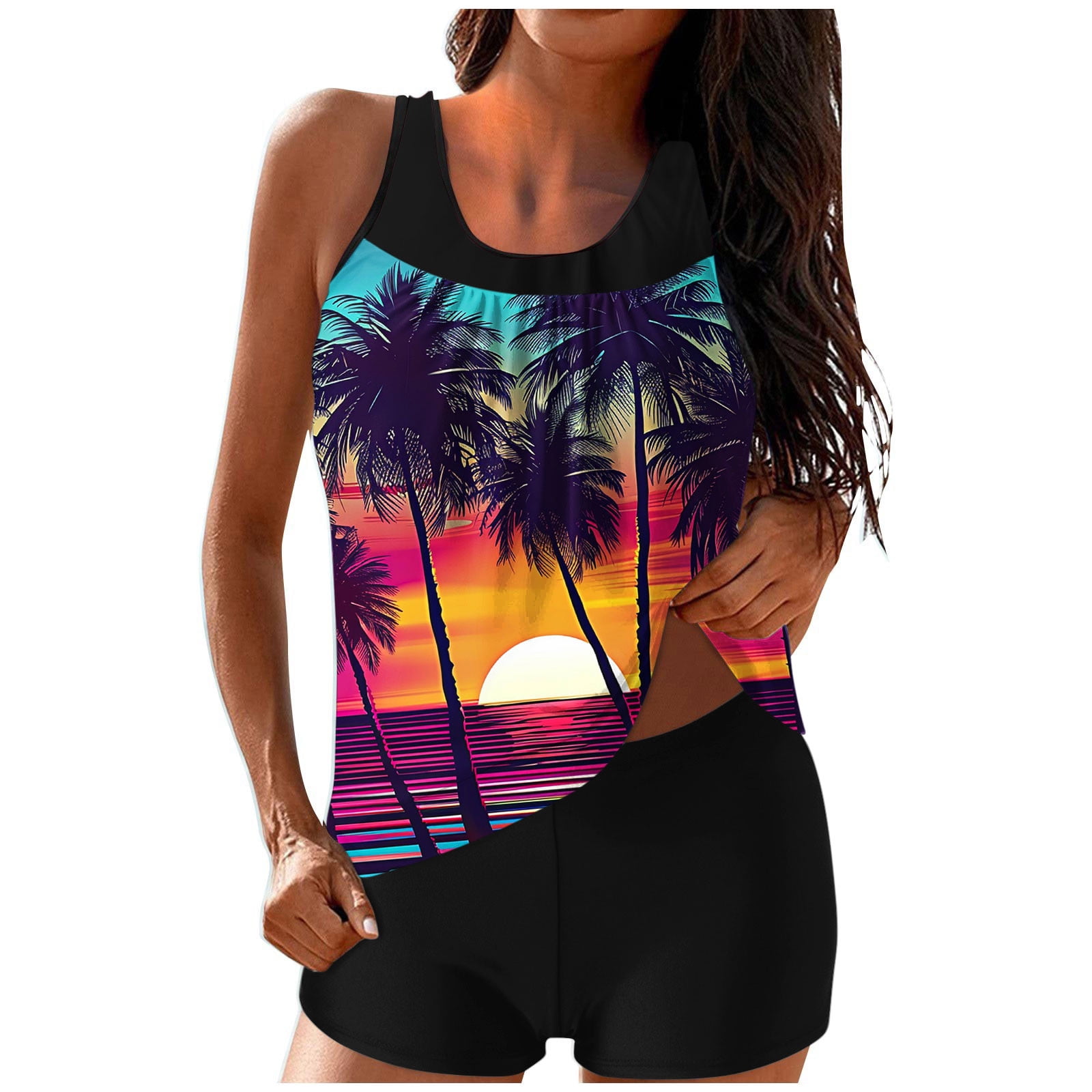 Dvprdro Tankini Swimsuits for Women Fashion Floral Printed Swim Tank ...