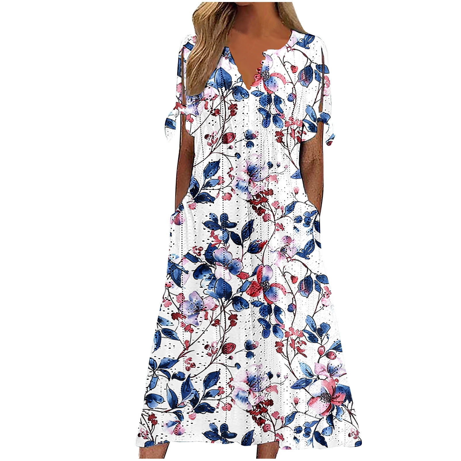 Dvprdro Womens Summer Plus Size Dress Casual Loose V-Neck Short Sleeve ...